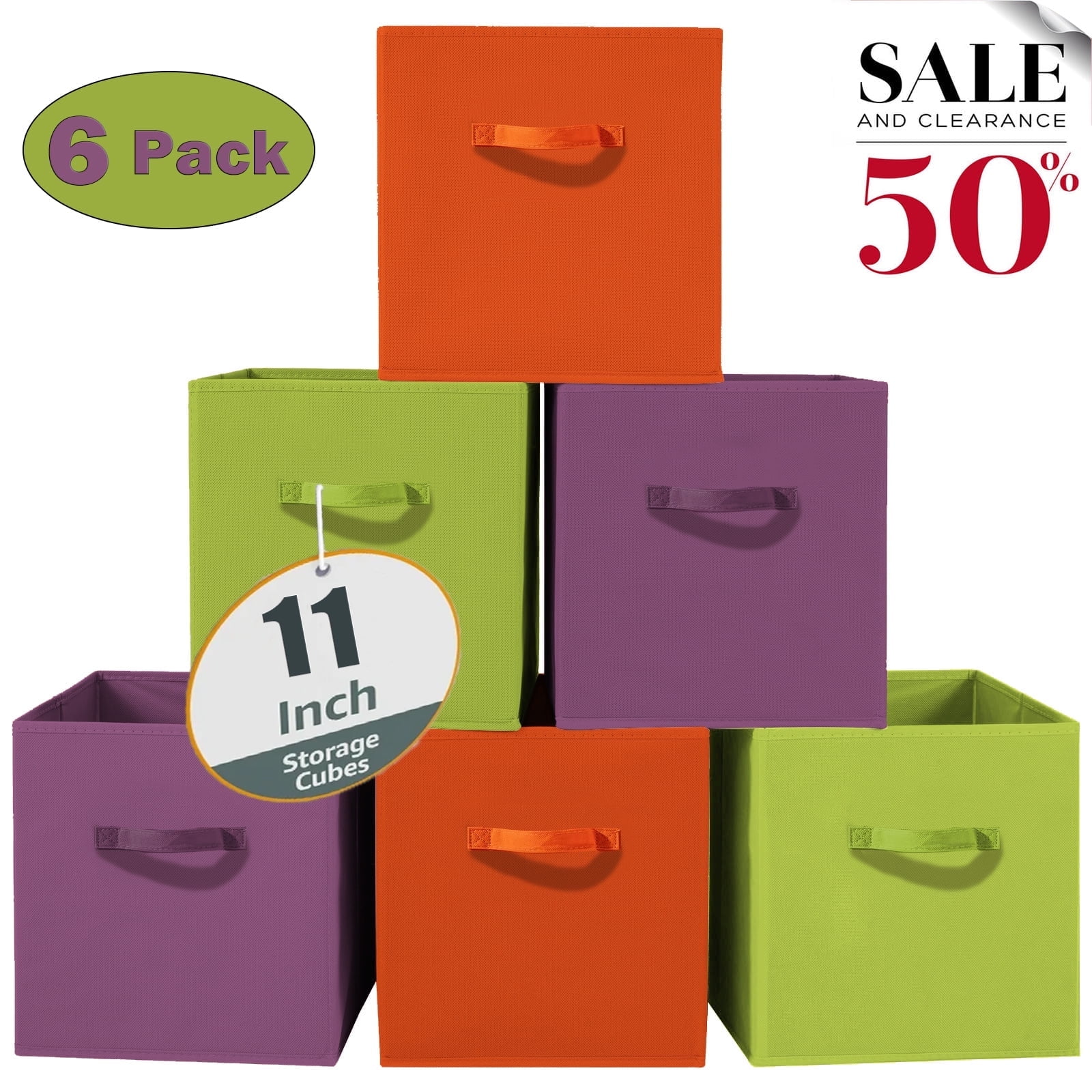 WERSEON 6-Pack Foldable Storage Cubes with Handles, 11" Fabric Cube ...