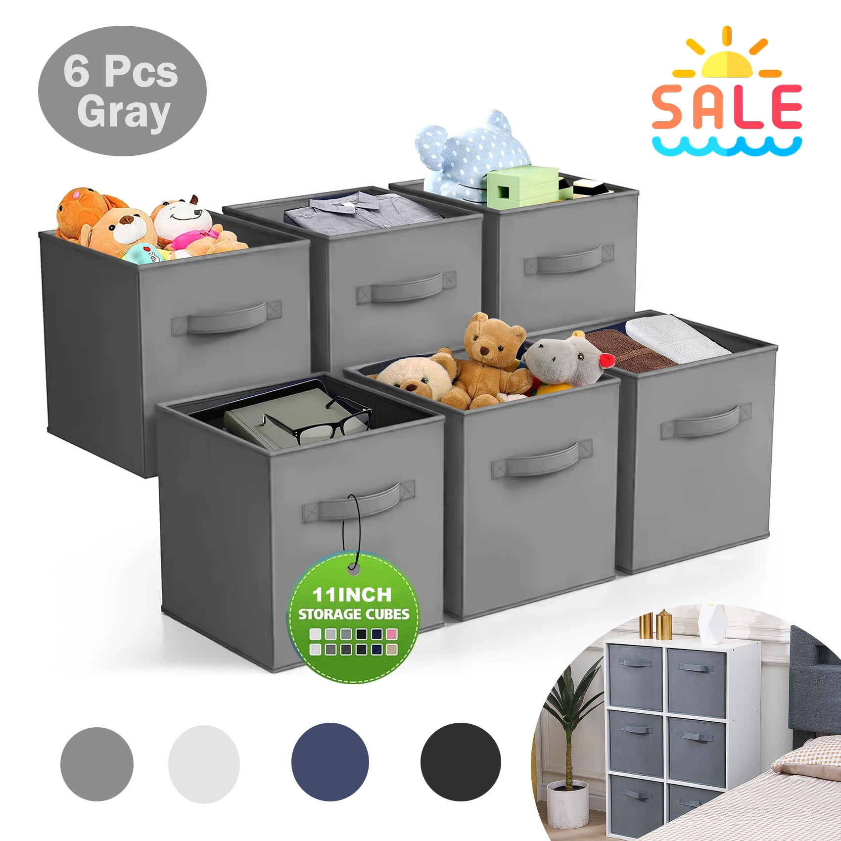WERSEON Foldable Collapsible Cube Storage Bins Set of 6, 11Inch Fabric ...