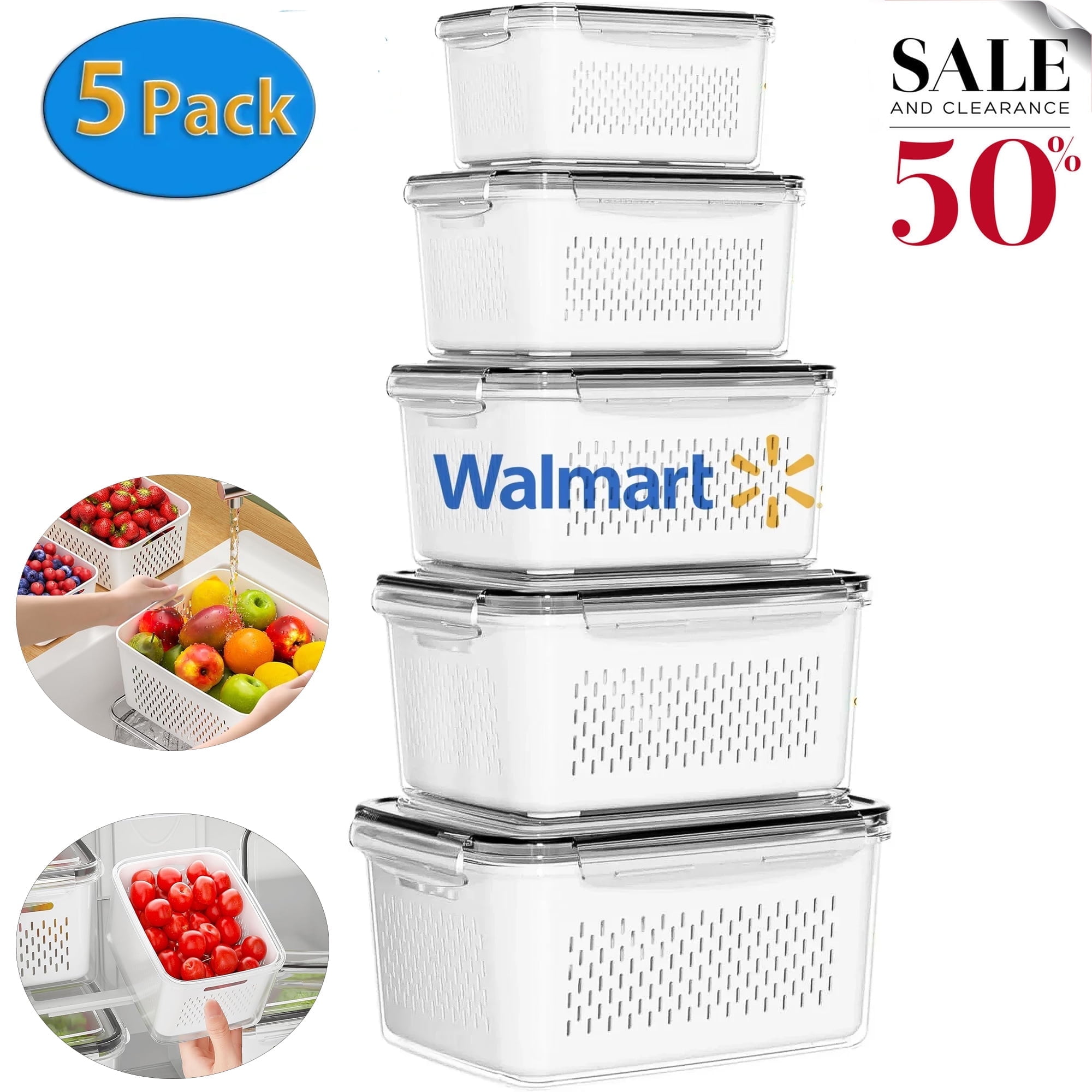 WERSEON Fridge Produce Keeper, 5 Size Veggie Storage Bins with Lids ...