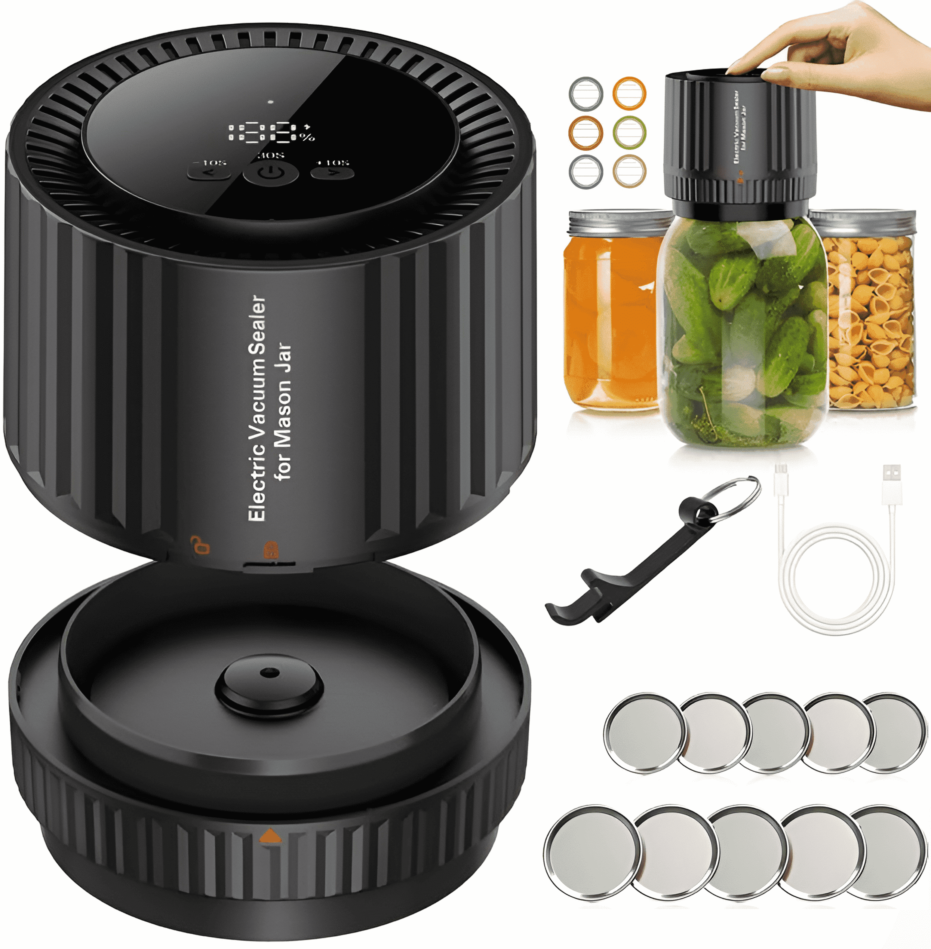 Werseon Electric Mason Jar Vacuum Sealer Kit, Cordless Vacuum Pump, 10 ...