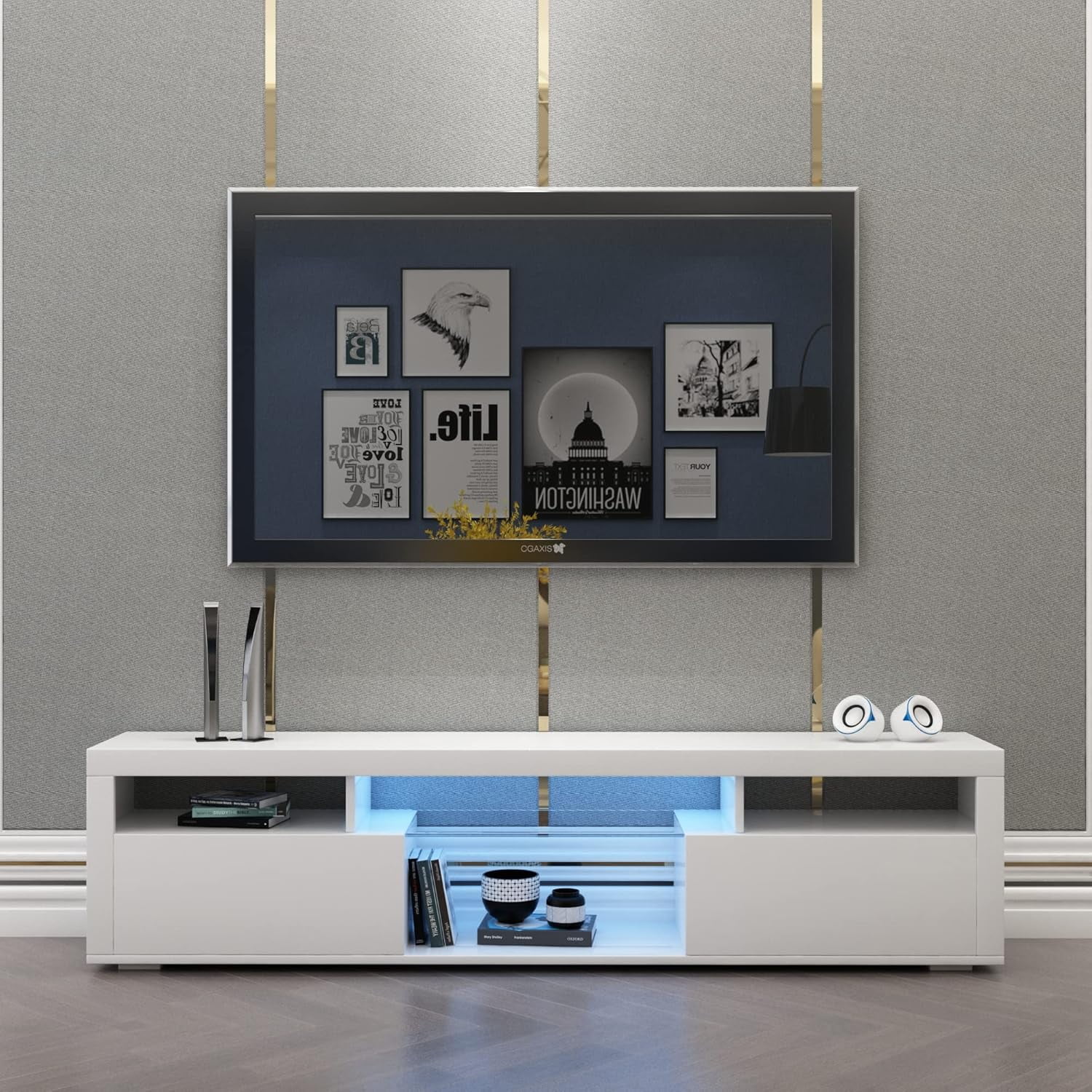 WERSMT LED TV Stand for up to 90 Inch TV, Entertainment Center with ...