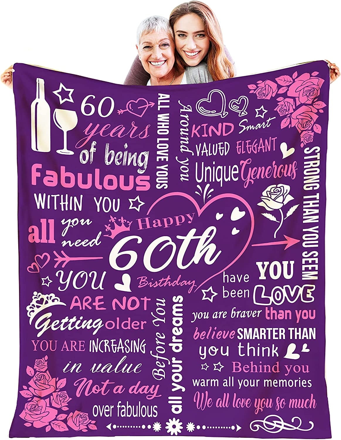 WERTY 60th Birthday Gifts for Women Lightweight Flannel Blanket 60th ...