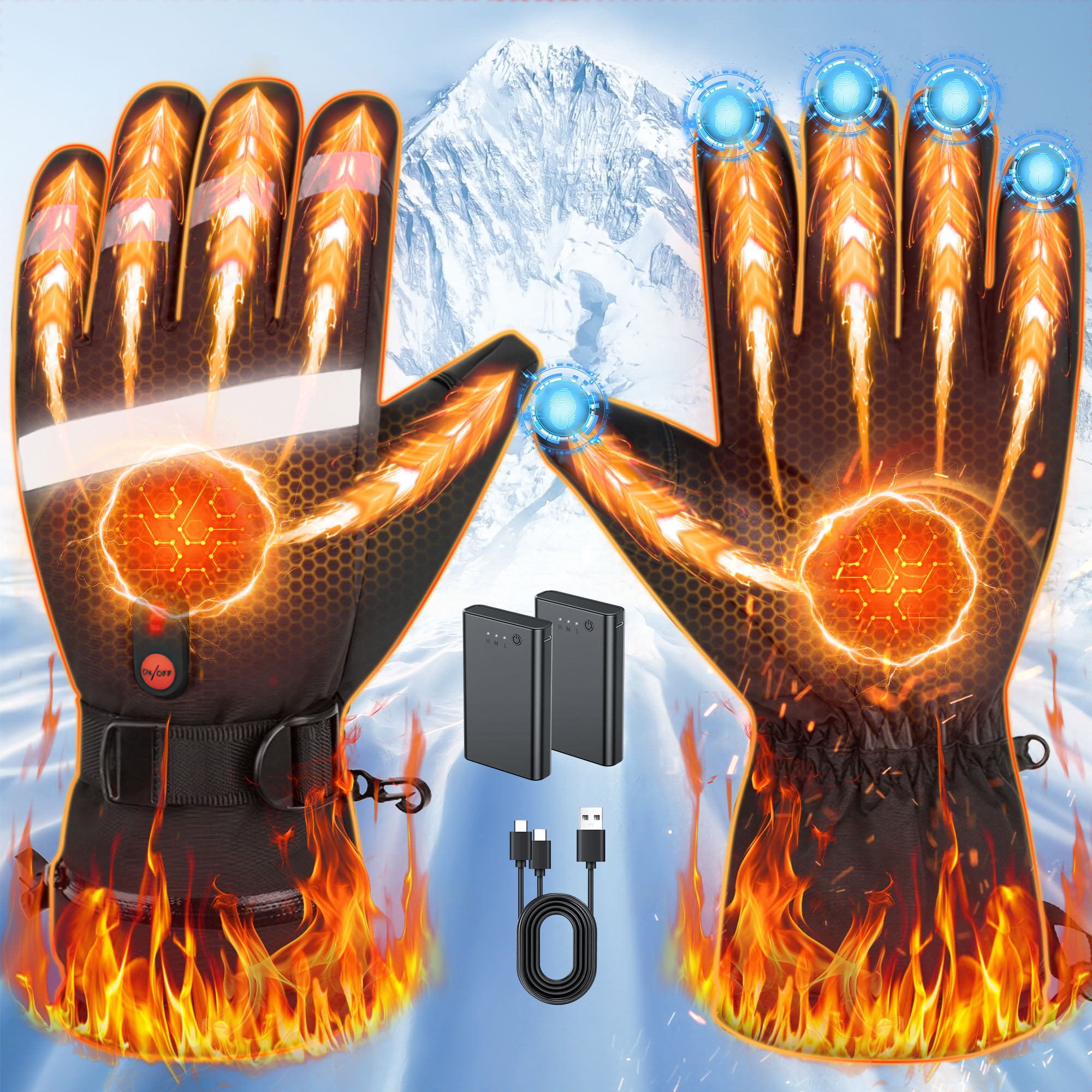 WERTYI Heated Gloves for Men Women, 4000mAh*2 Rechargeable Electric ...