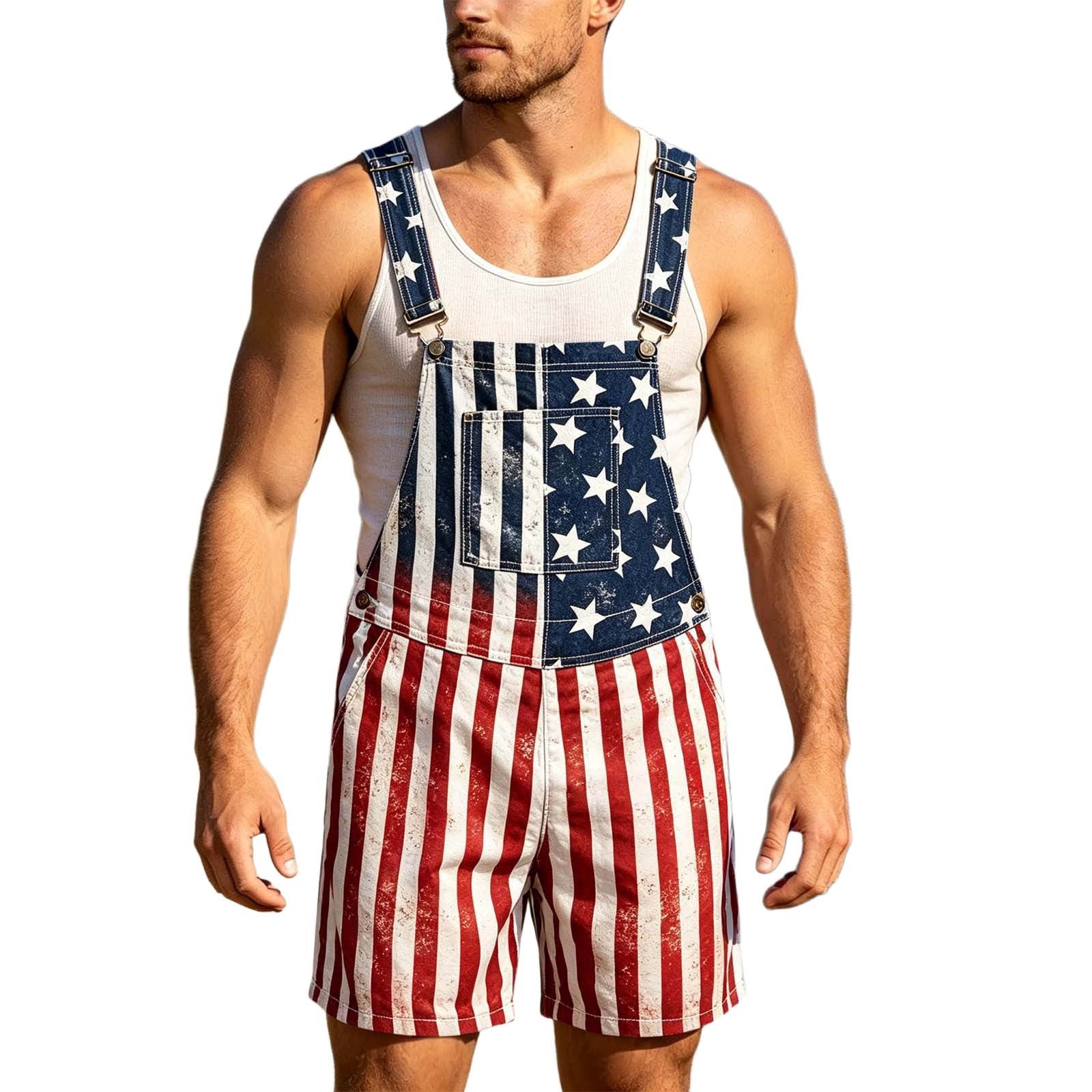 WERYOUNG 250th Anniversary USA Festival Overalls For Man Casual Red ...