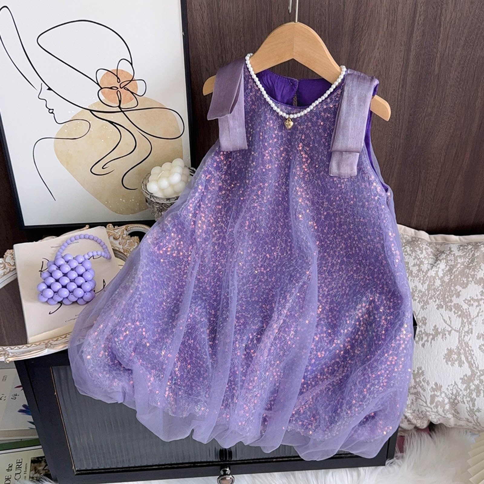 WERYOUNG Child Girls Sequin Dress A-Line Sleeveless Sparkly Gown Party ...