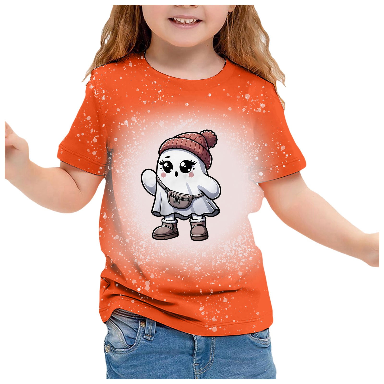 WERYOUNG Girls Boys T-Shirt Cartoon Ghost Printed Round Neck Short ...