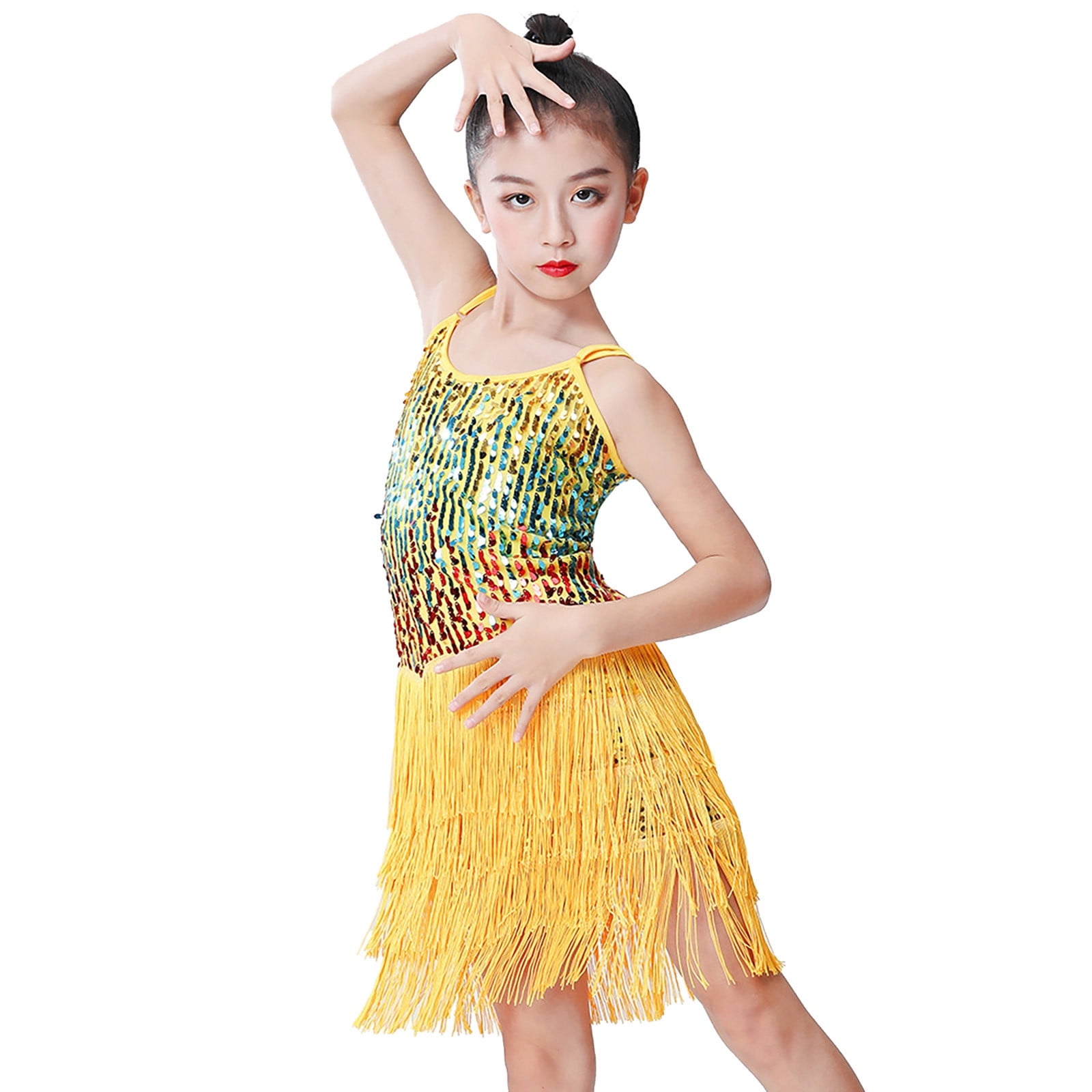 WERYOUNG Girls Dress Summer Classic Sequin Spaghetti Strap Latin Dance ...