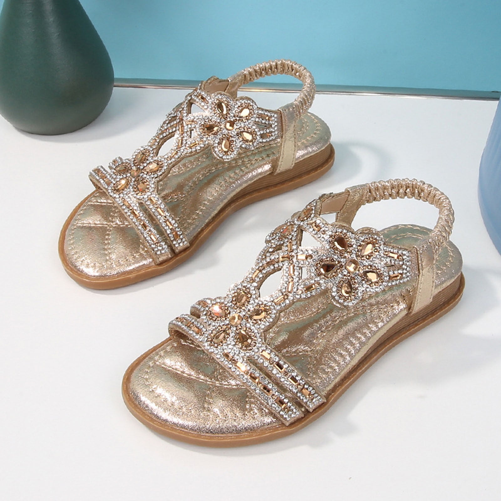 WERYOUNG Girls Sandals Summer Casual Sparkly Open Toe Rhinestone ...