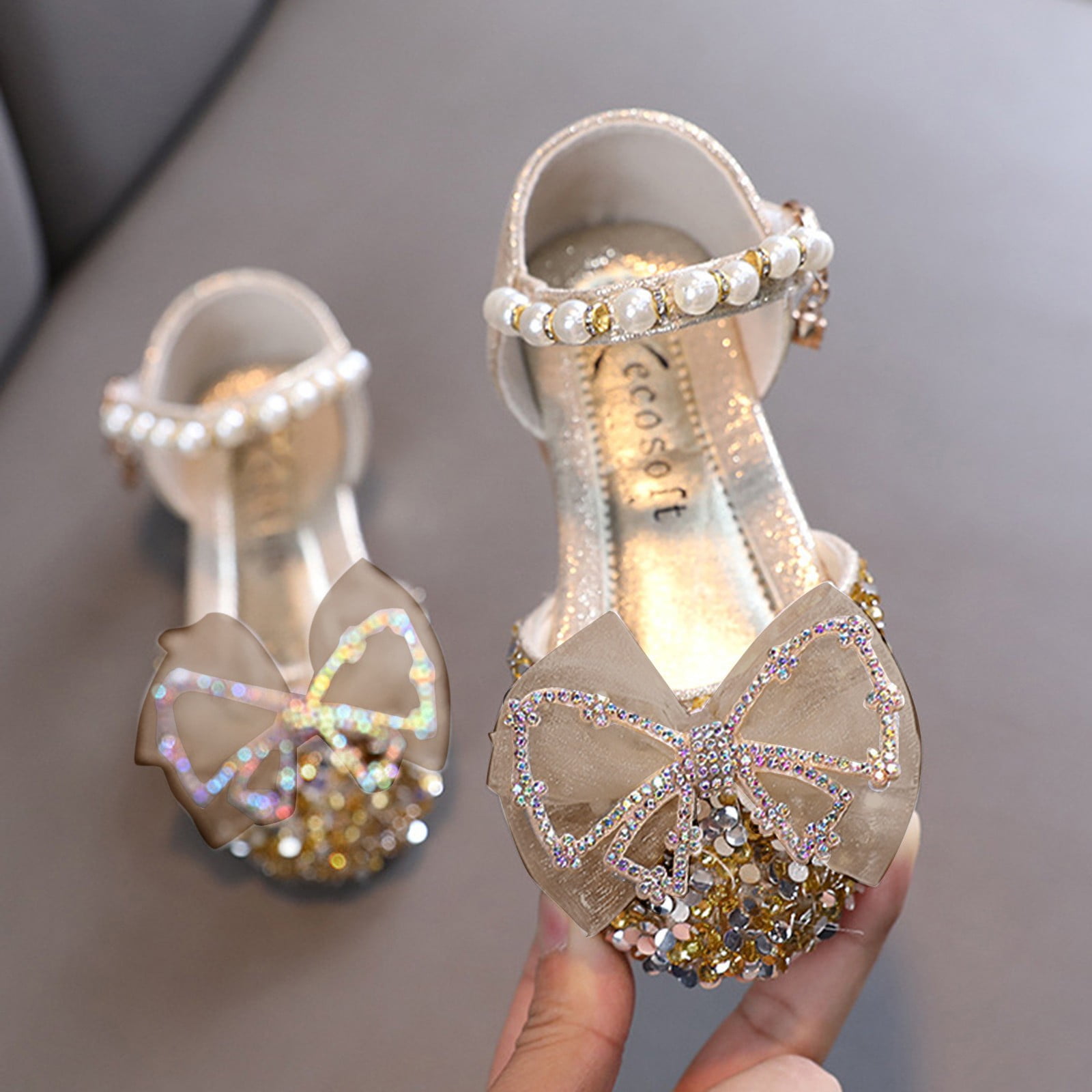 WERYOUNG Girls Sandals Summer Sparkly Sequins Rhinestone Bow Pearl ...