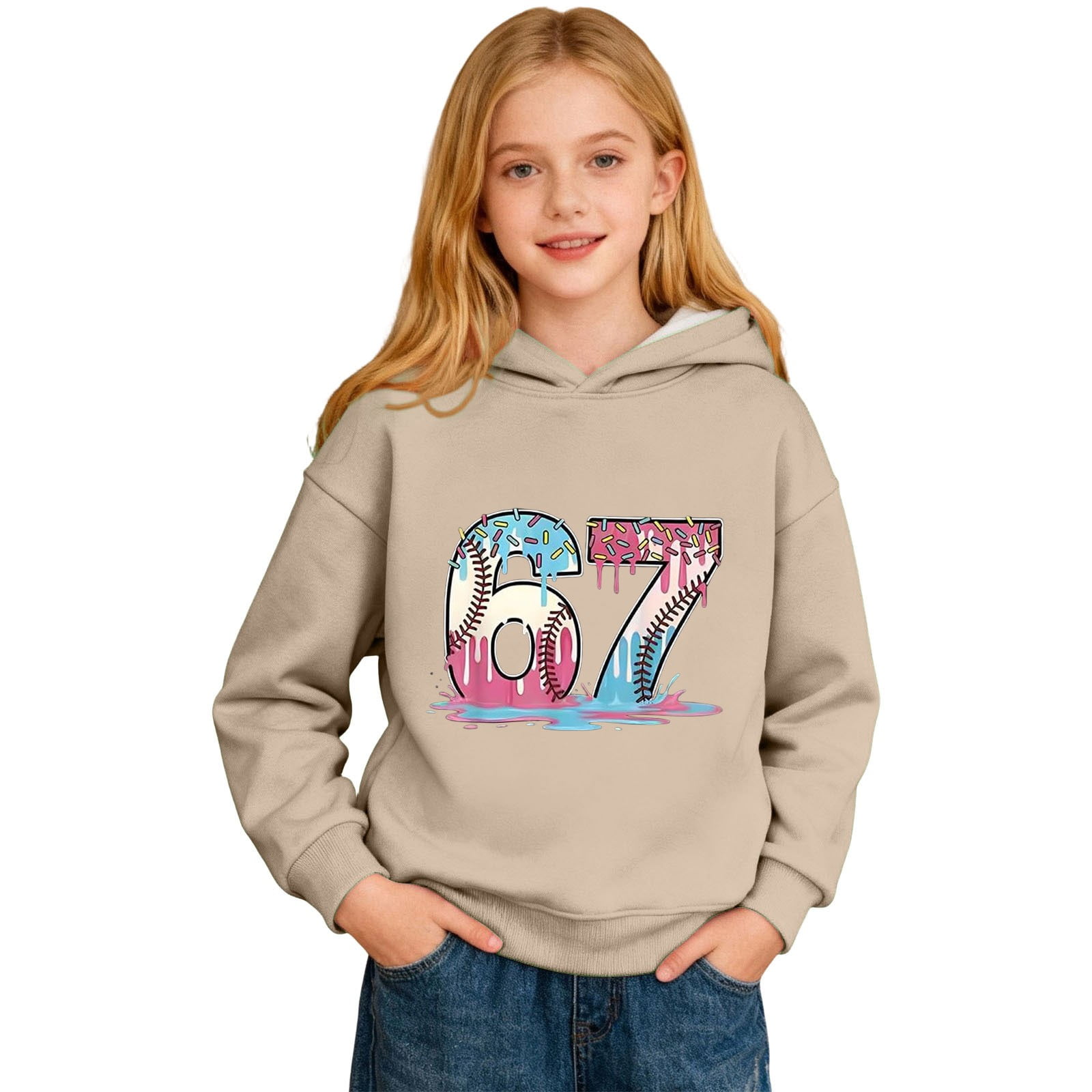 WERYOUNG Kids 67 Number Print Hoodie Pullover Boys Graphic Hoodies Long ...