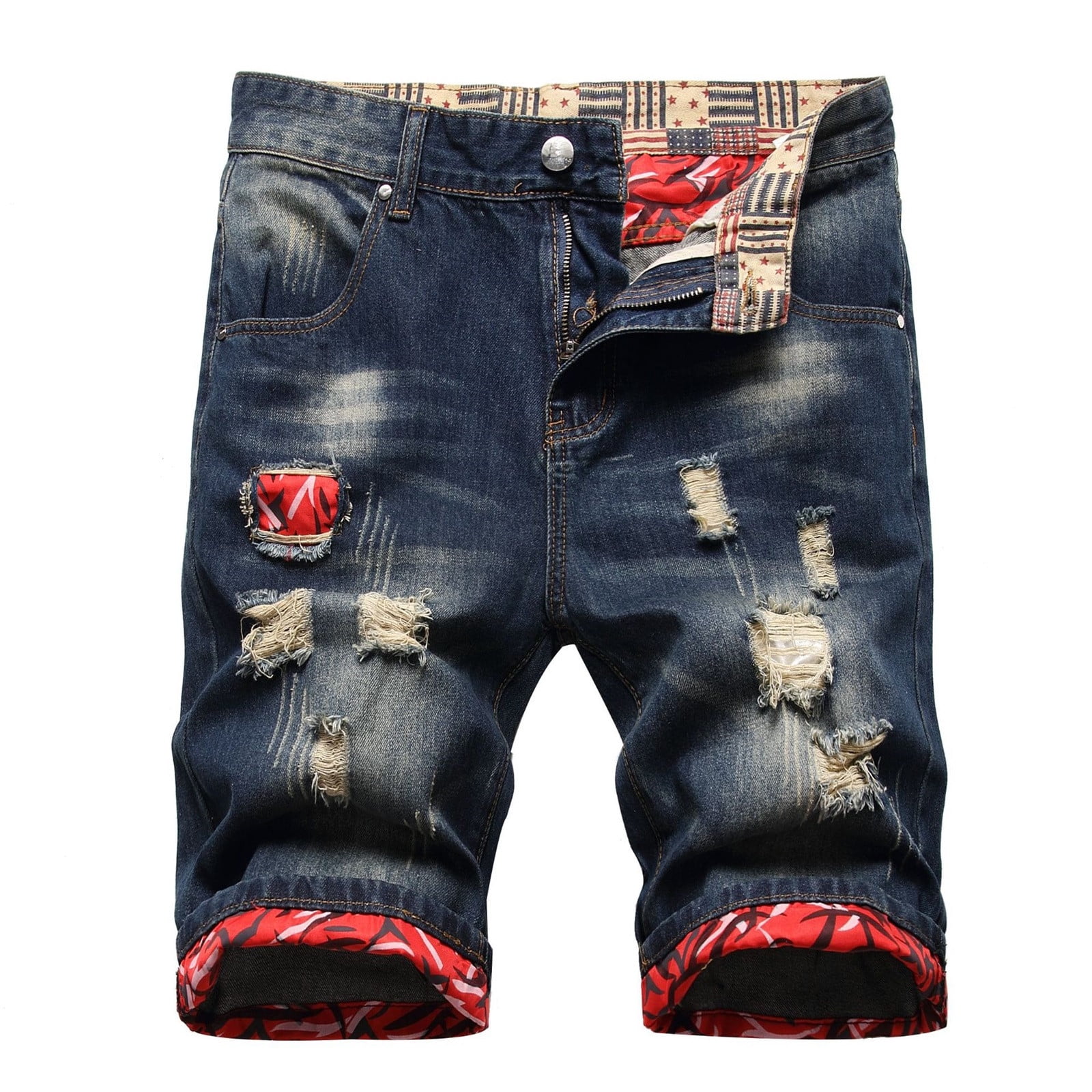 WERYOUNG Men Denim Shorts Classic Fit Distressed Summer Fashion Ripped ...