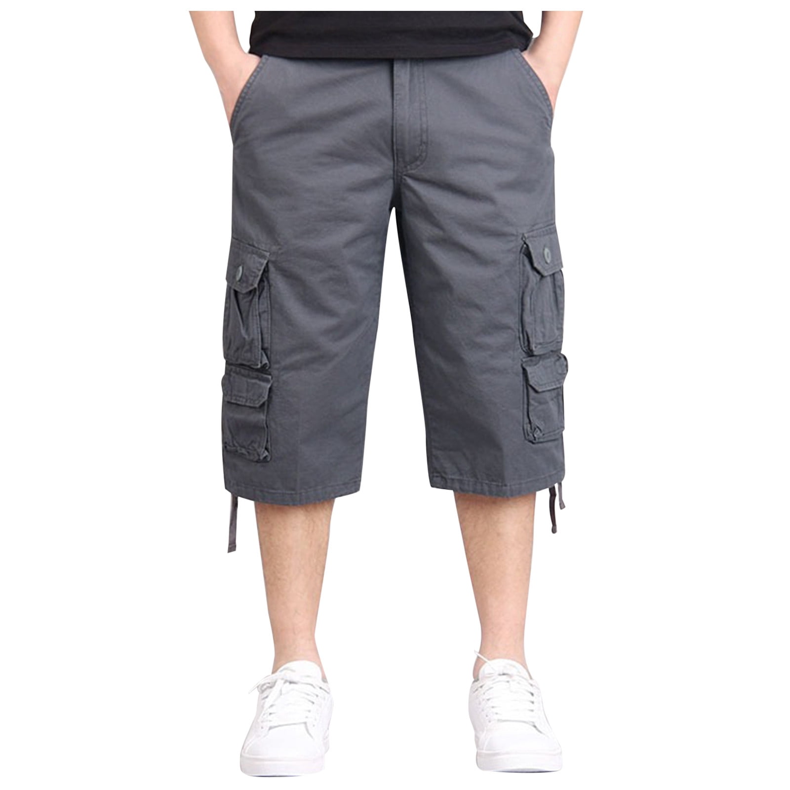 WERYOUNG Mens Casual Fashion Large Pocket Belt Solid Color Cargo Shorts ...