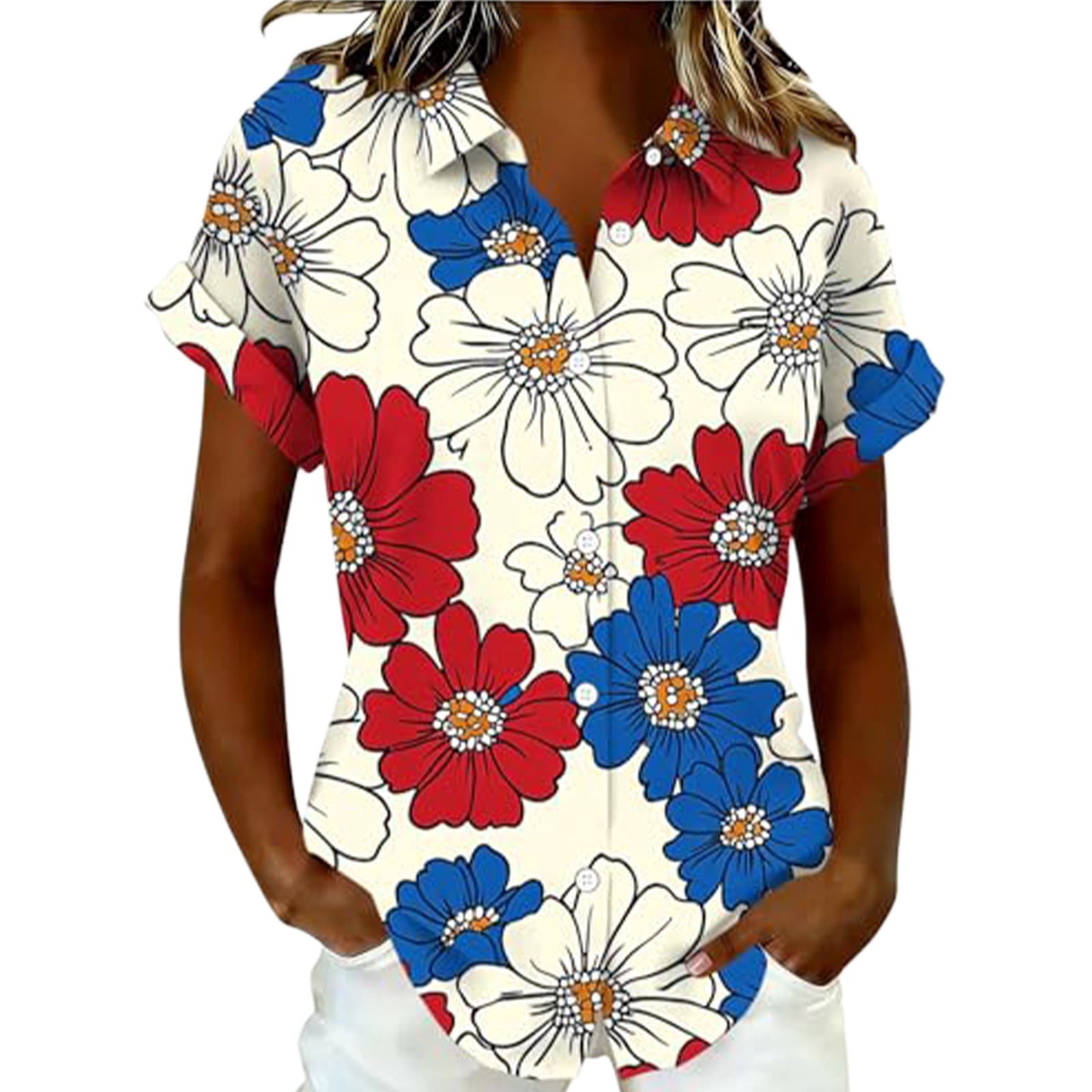 WERYOUNG Patriotic Button Down Shirts For Women Short Sleeve American ...