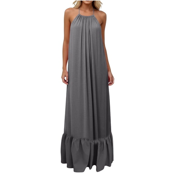 WERYOUNG Women's Summer Dresses Retro Solid Color Sleeveless Scoop Neck ...