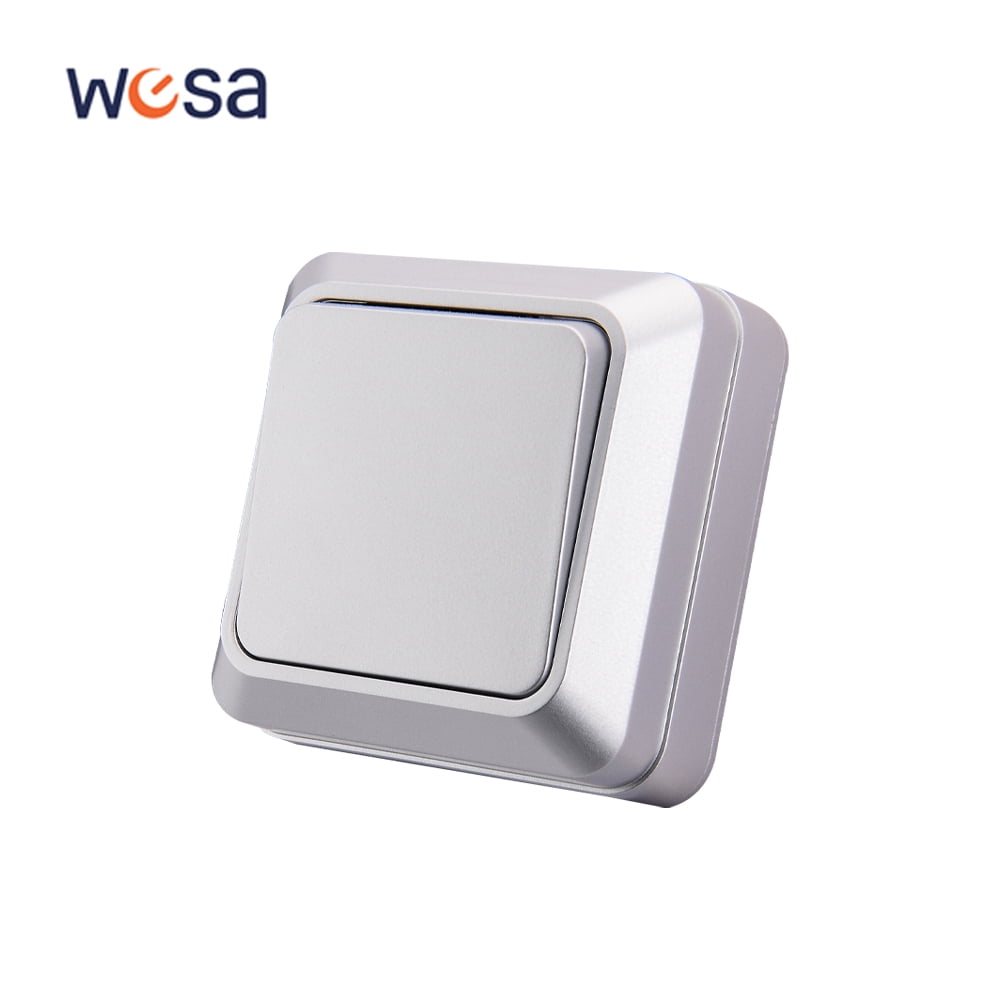 WESA Silvery Outdoor Wall Switch with Light Button Surface Mounted ...