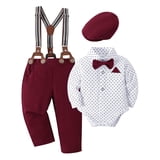 WESIDOM Baby Boy Formal Outfit, Long Sleeve Romper, Suspender Pants ...