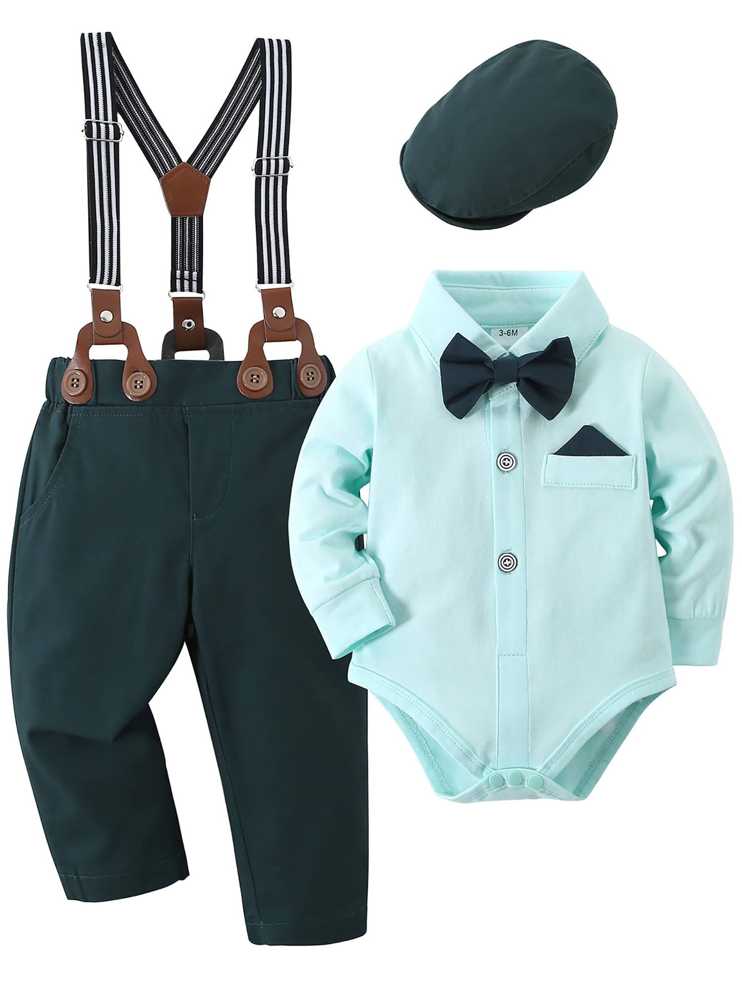 WESIDOM Toddler Infant Boy Suits Formal Outfit Romper Hat Pants Bowtie ...