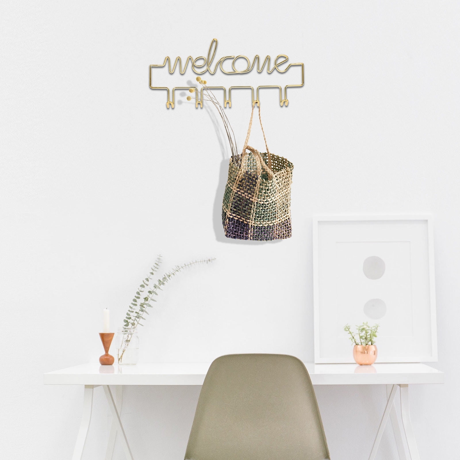 WESIEVYA 1 Set Golden Iron Storage Rack Rectangular Wall-mounted Bag ...