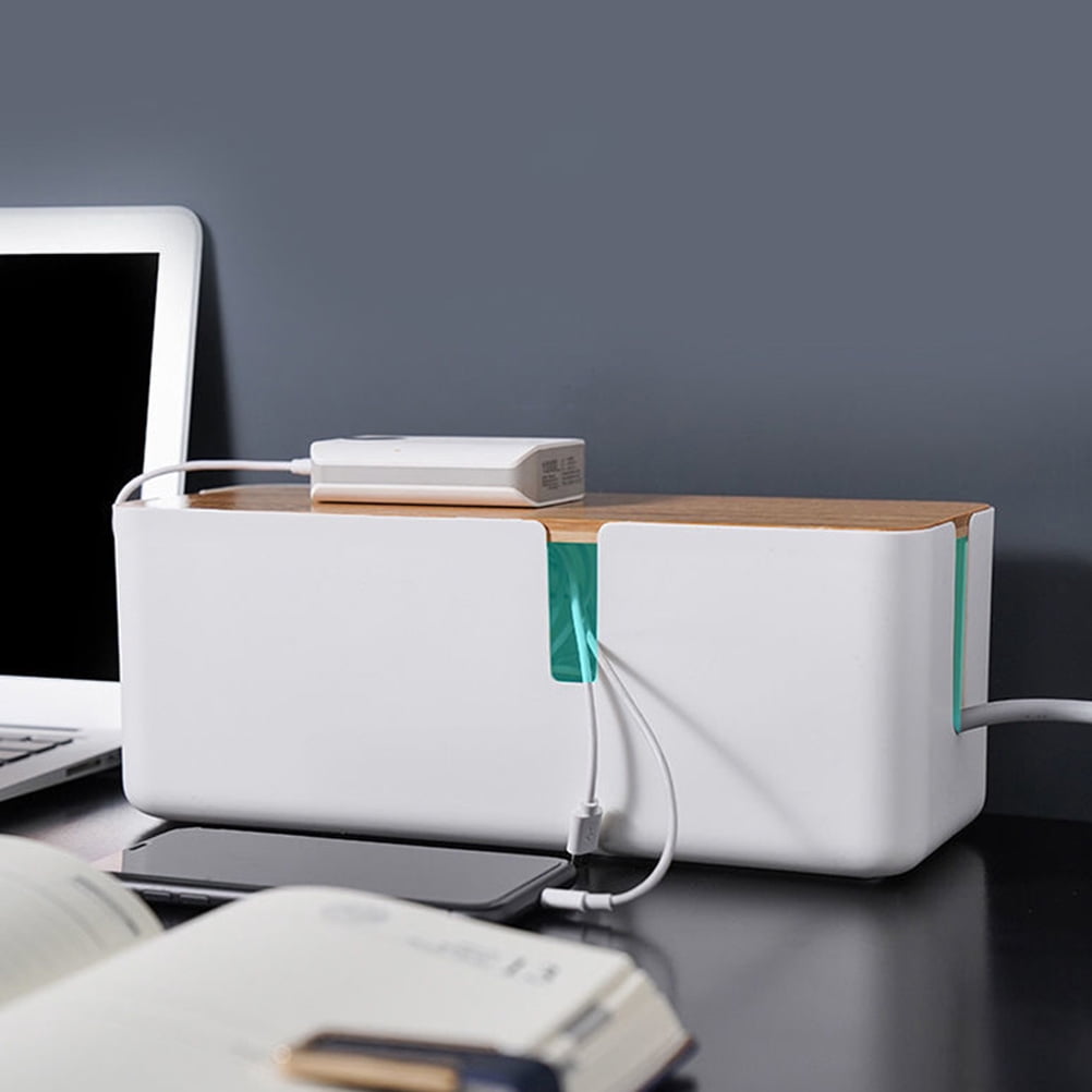 WESIEVYA 1Pack Modern White Bamboo Lid Cable Organizer Wire Storage ...
