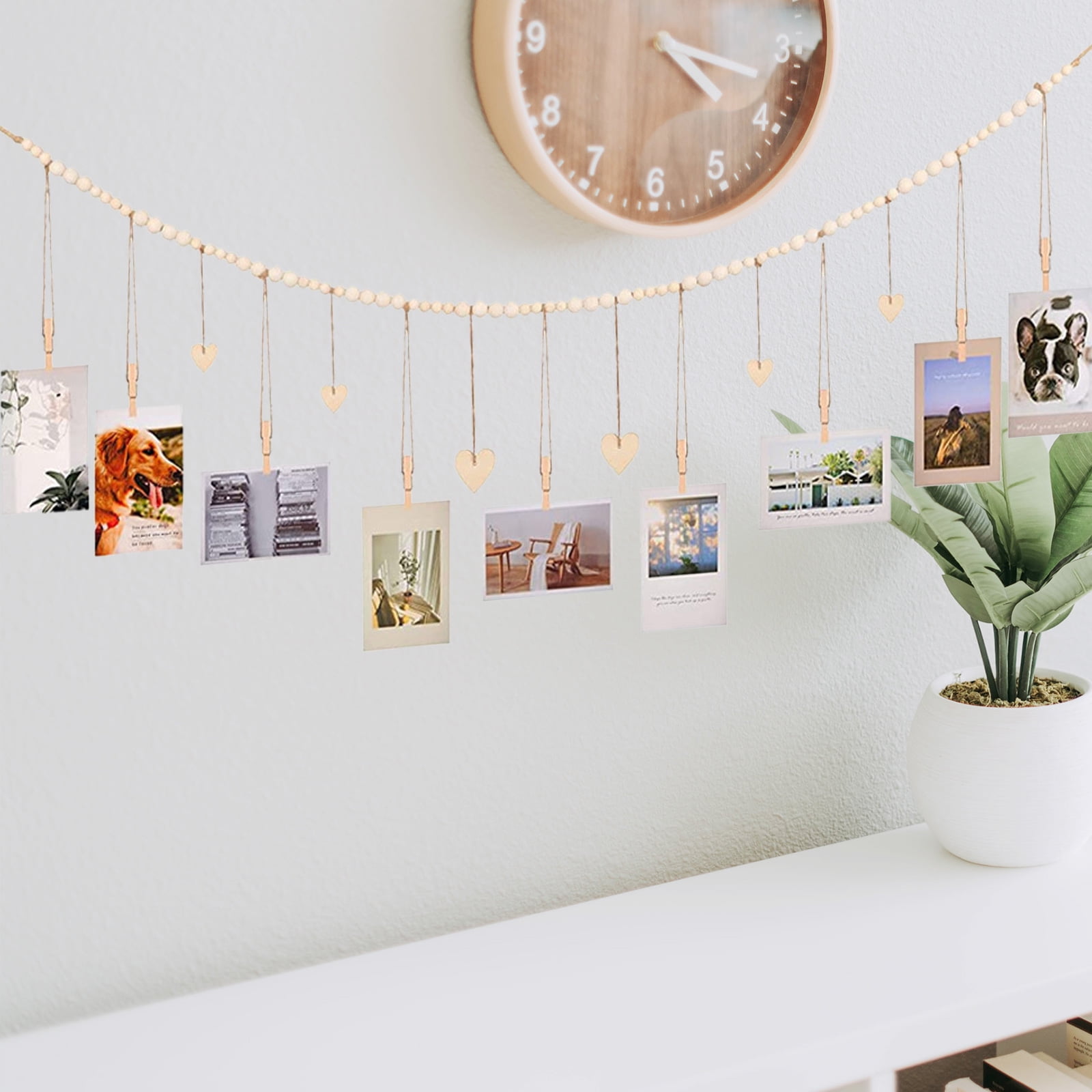 WESIEVYA 1Pcs Boho Style Wooden Wall Hanging Photo Display with String ...