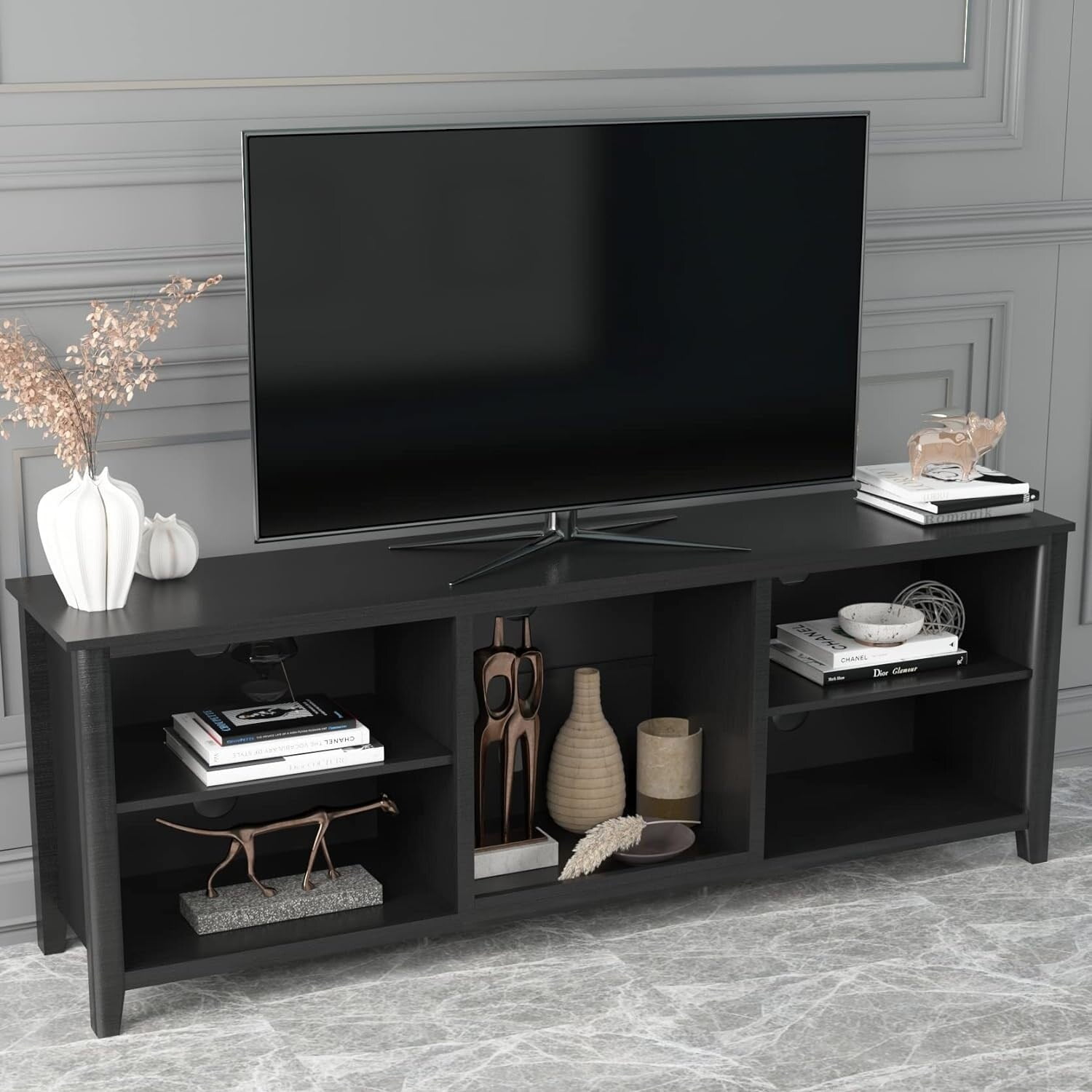 WESOME 70 inch TV Stand with Shelves, Wood TV Stand Console Storage ...