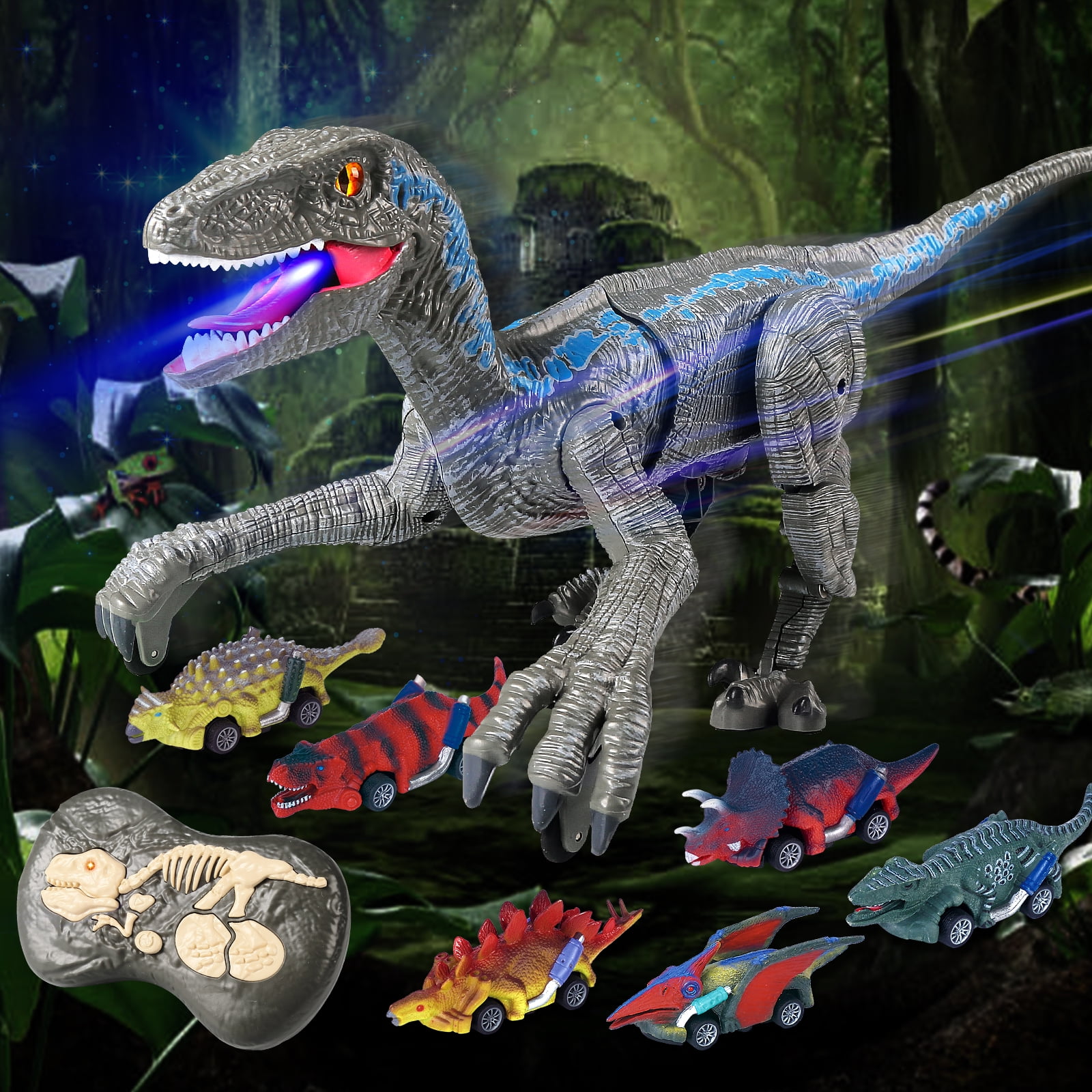 WESPREX Remote Control Dinosaur Toy Velociraptor for Kids with 6 Pull ...