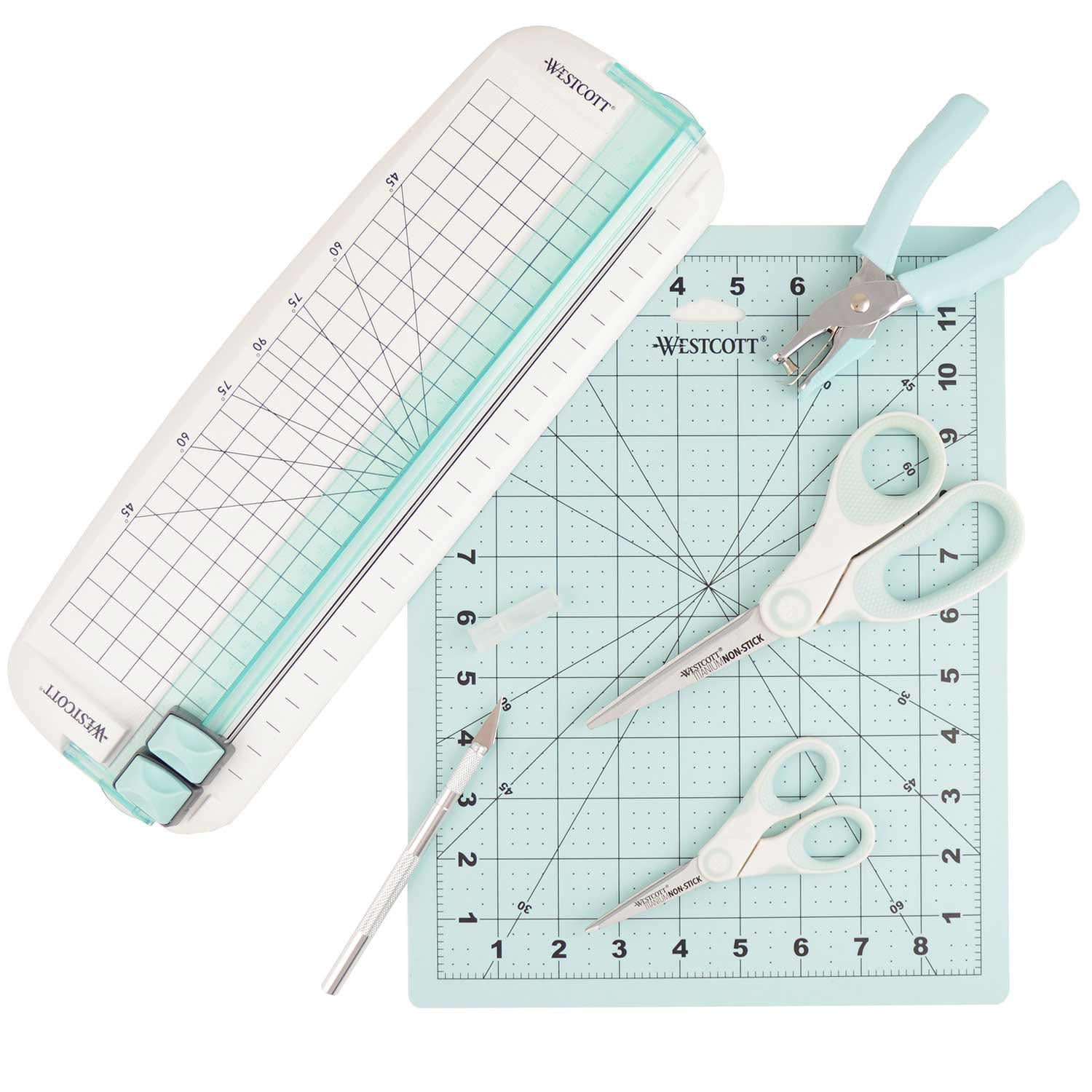 WESTCOTT Paper Craft Kit 9 Piece, Cutting Mat, Scissors, Trimmer, Hobby ...