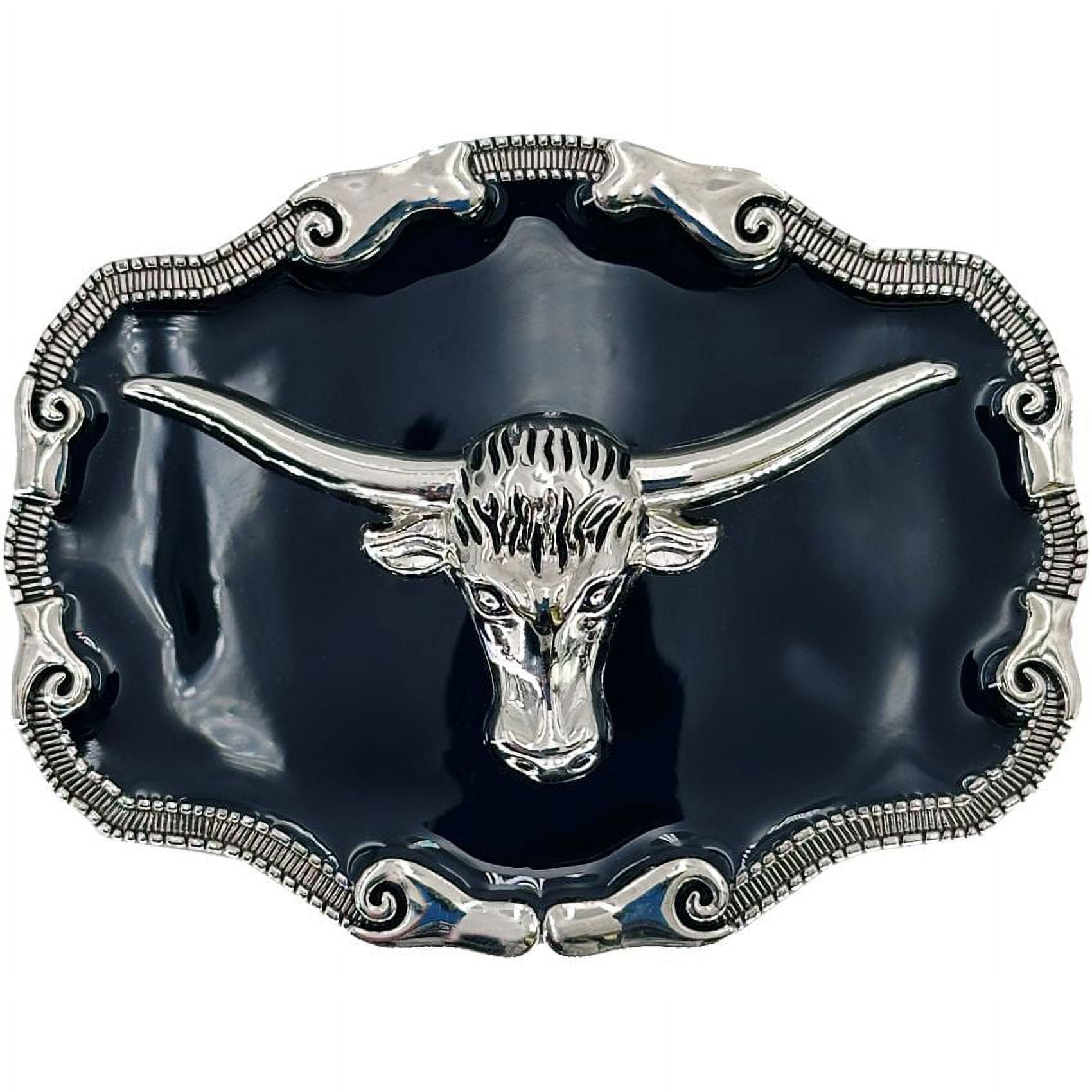 WESTERN STEER Bull Head Cowboy Rodeo Style Belt Buckle Chrome and black ...