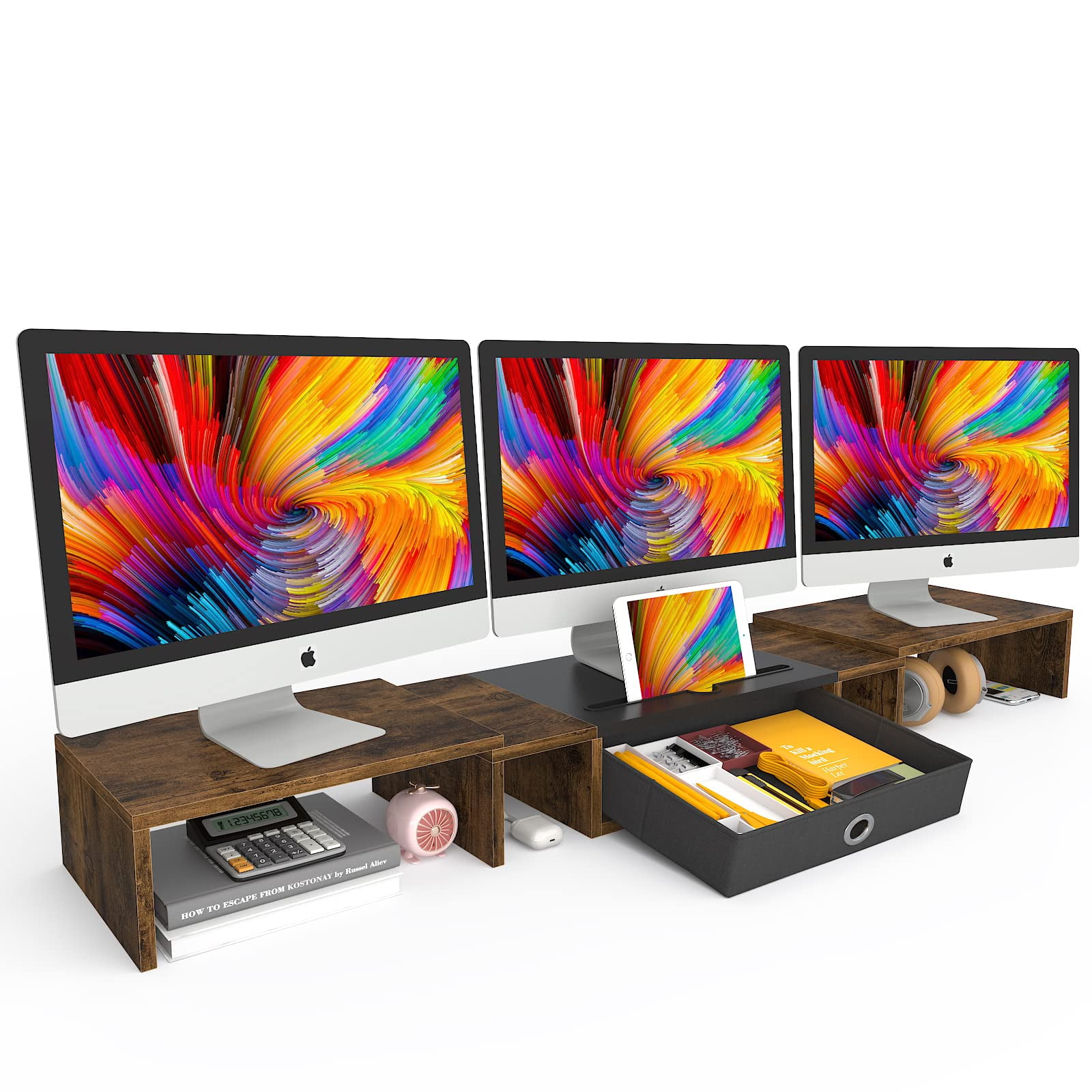 WESTREE Triple Dual Monitor Stand Riser with Drawer,Extra Large ...