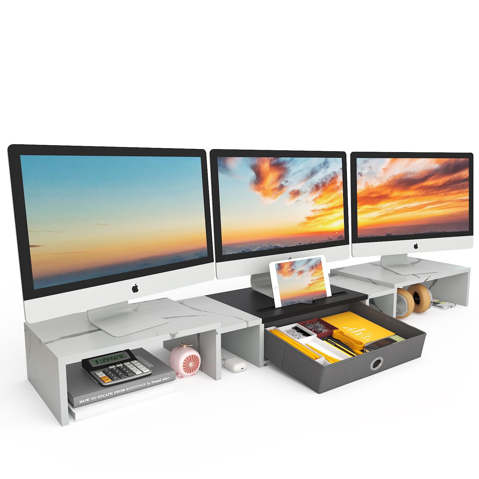 Desktop Riser With Drawer Dual Monitor Stand Riser With Drawer ...