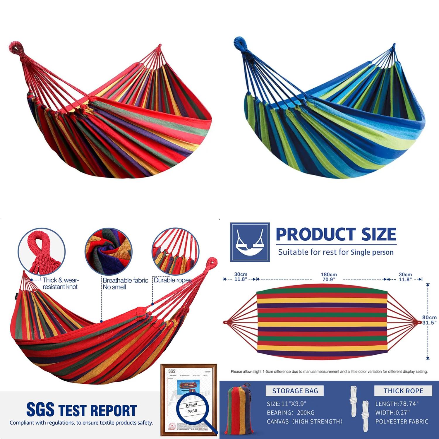 WESTTUNE Outdoor Canvas Hammock Camping Swing Hammock with Tree Ropes ...