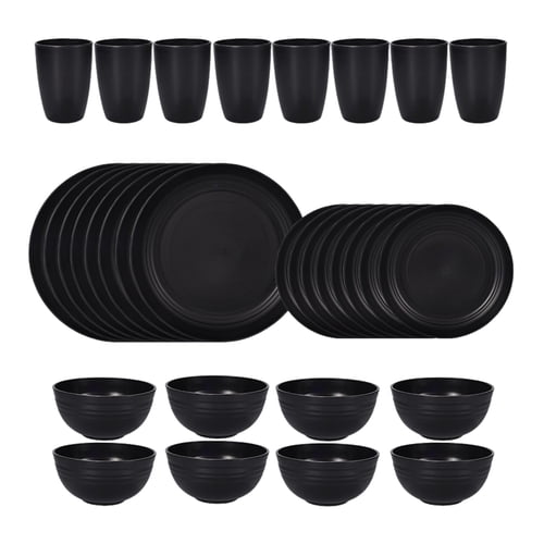 WETS 32-Piece Plastic Tableware Set Food-grade Reusable Dinner Plates ...