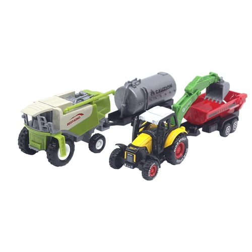 WETS 4Pcs/Set 1:55 Farm Tractor Toy with Rear Carrier Bucket Movable ...