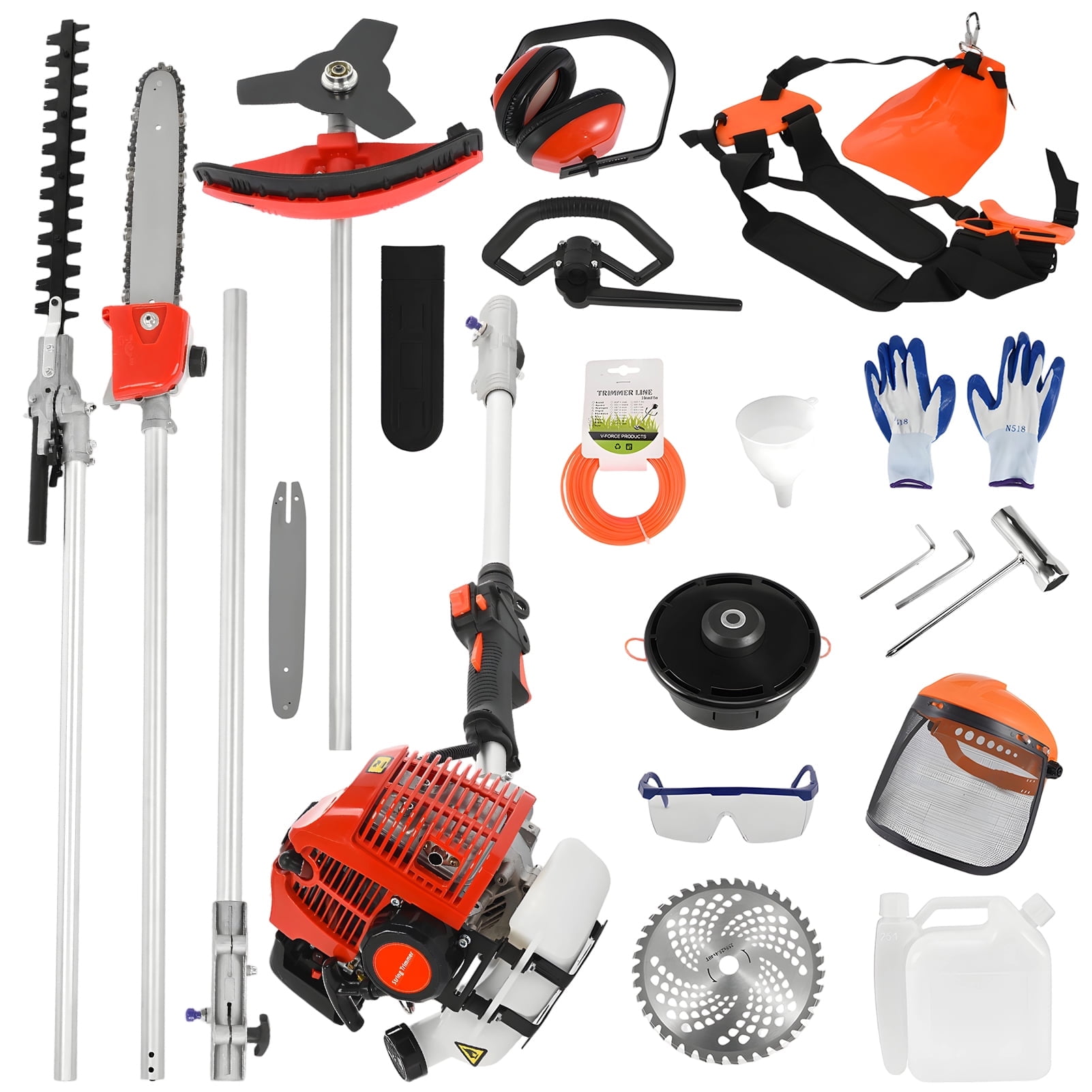 WETS 5 in 1 Garden Hedge Trimmer Combo, 52cc 2-Stroke Gas Powered Long ...