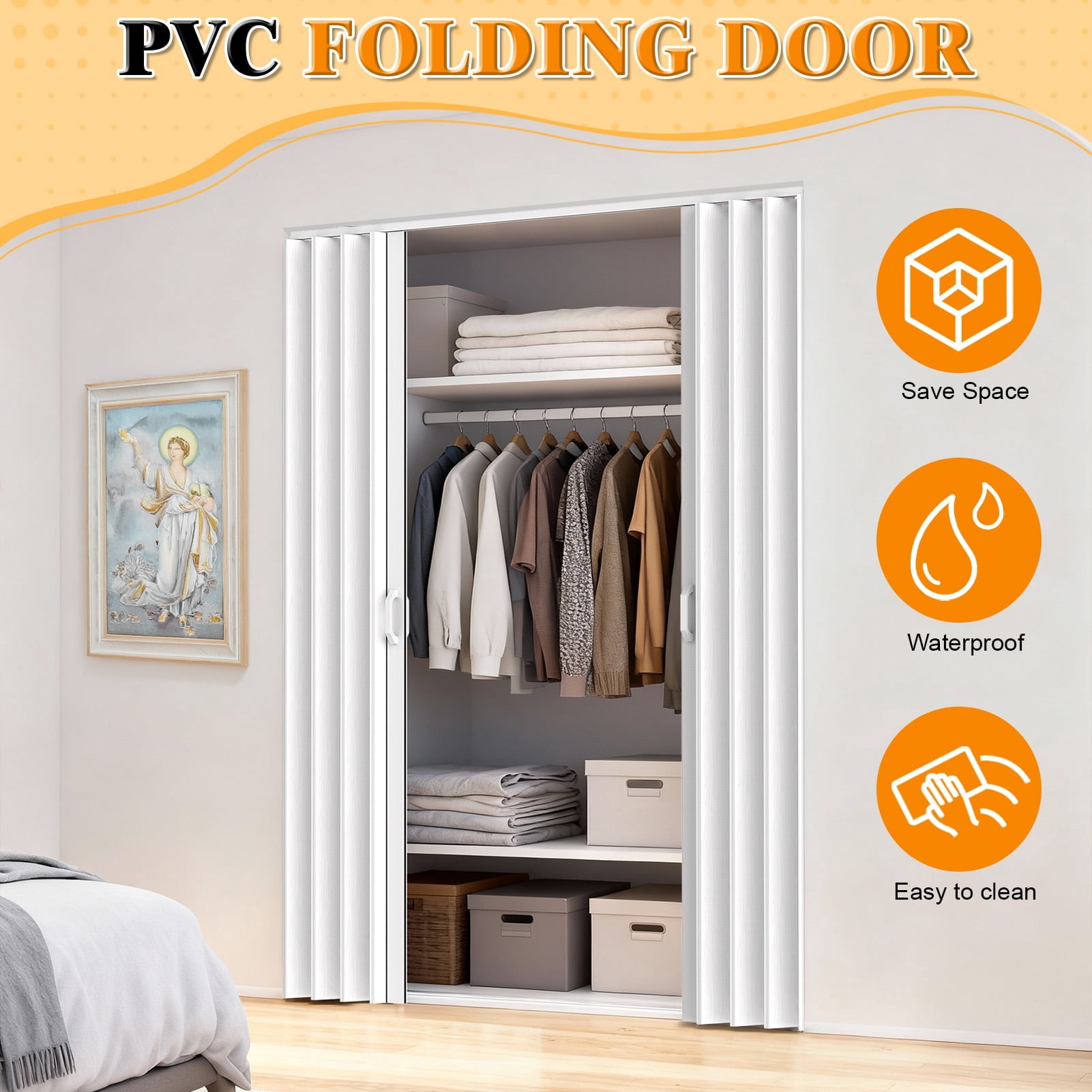 WETS 63" W Premium Foldable Accordion Doors, Double Walled Heavy Duty ...