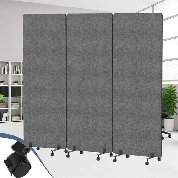 WETS 71"×66" 3 Panel Soundproof Room Divider with Wheels, Portable ...