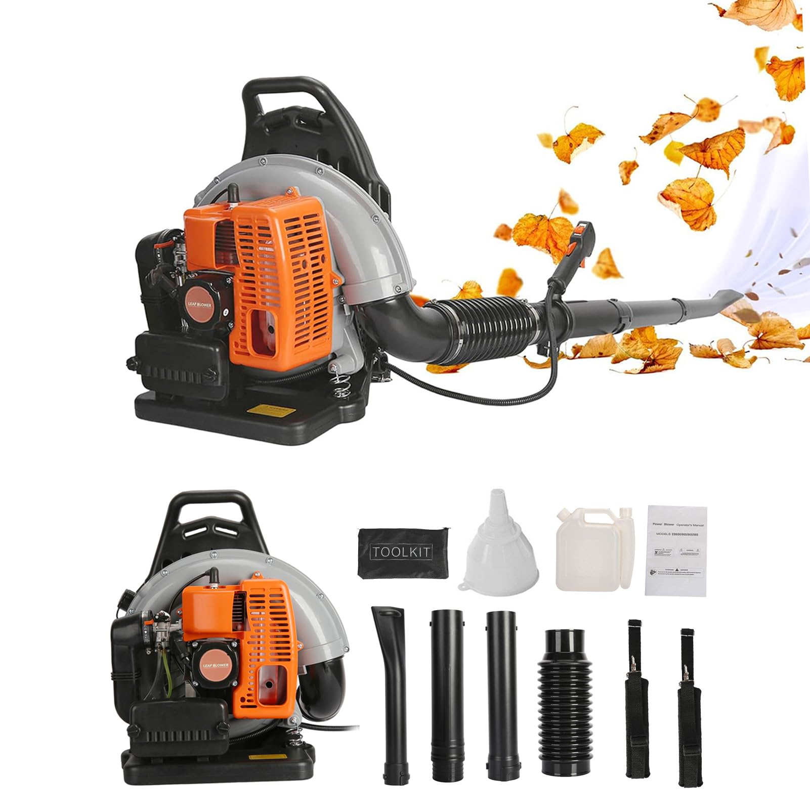 WETS Backpack Gas Powered Leaf Blower, 63CC 665CFM 2-Stroke Grass Lawn ...