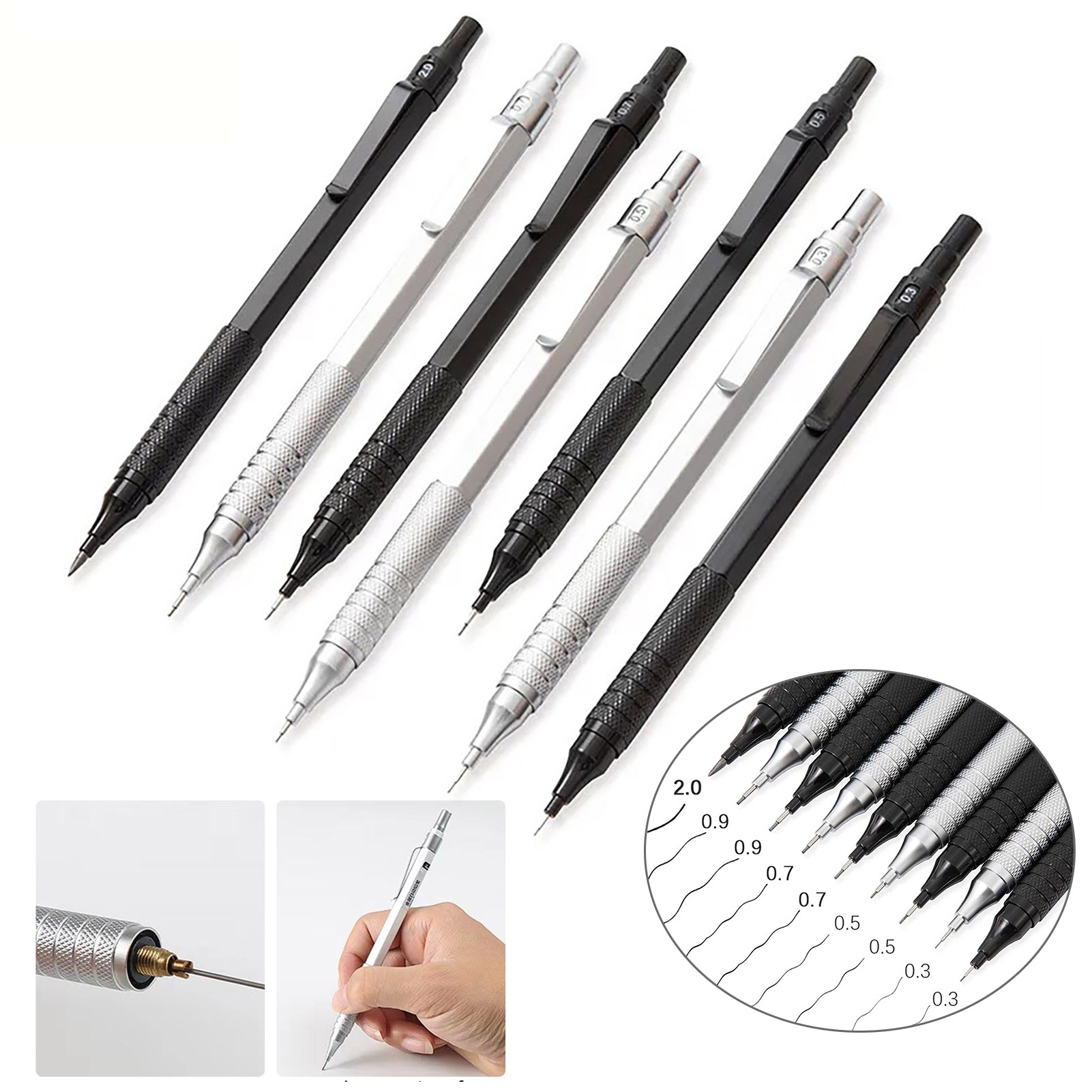 WETS Mechanical Pencil Metal Art Drafting Pencil with HB Refill 0.3/0.5 ...