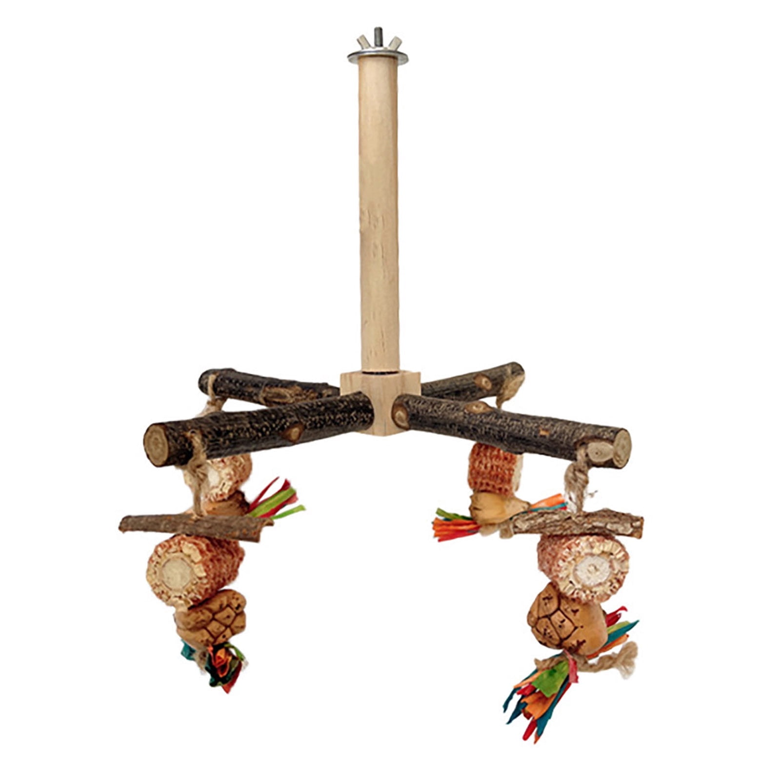 WETS Rotating Parrot Perch Toy with Chew Toy – Natural Wooden Perch ...