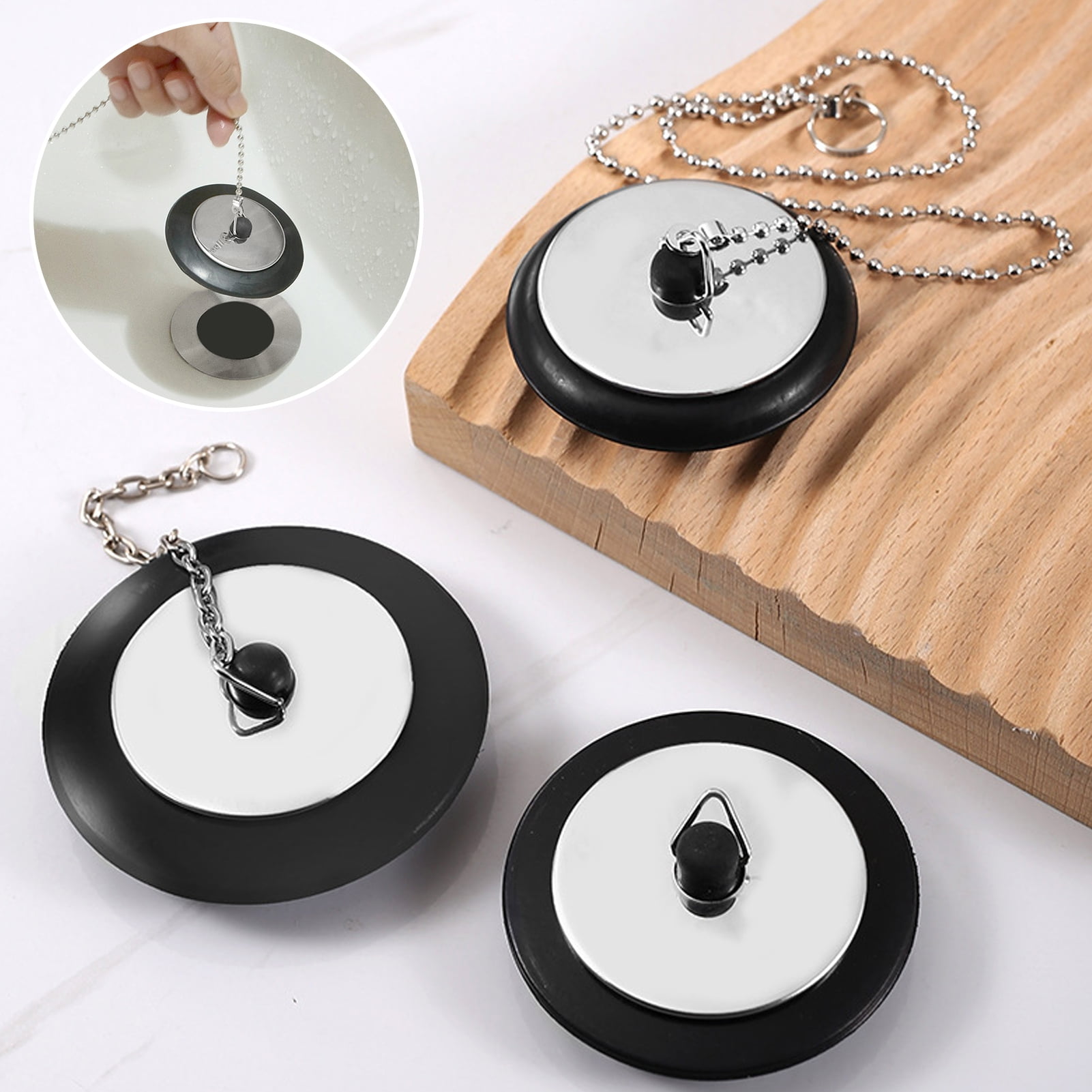 WETS Rubber Sink Drain Stopper Chain-Mounted Hook Design Sink Clog ...