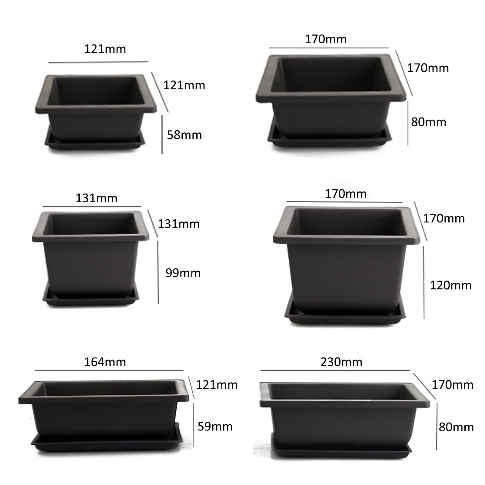 WETS Succulent Flower Pot Square Rectangular Plastic Bonsai Flowerpot ...