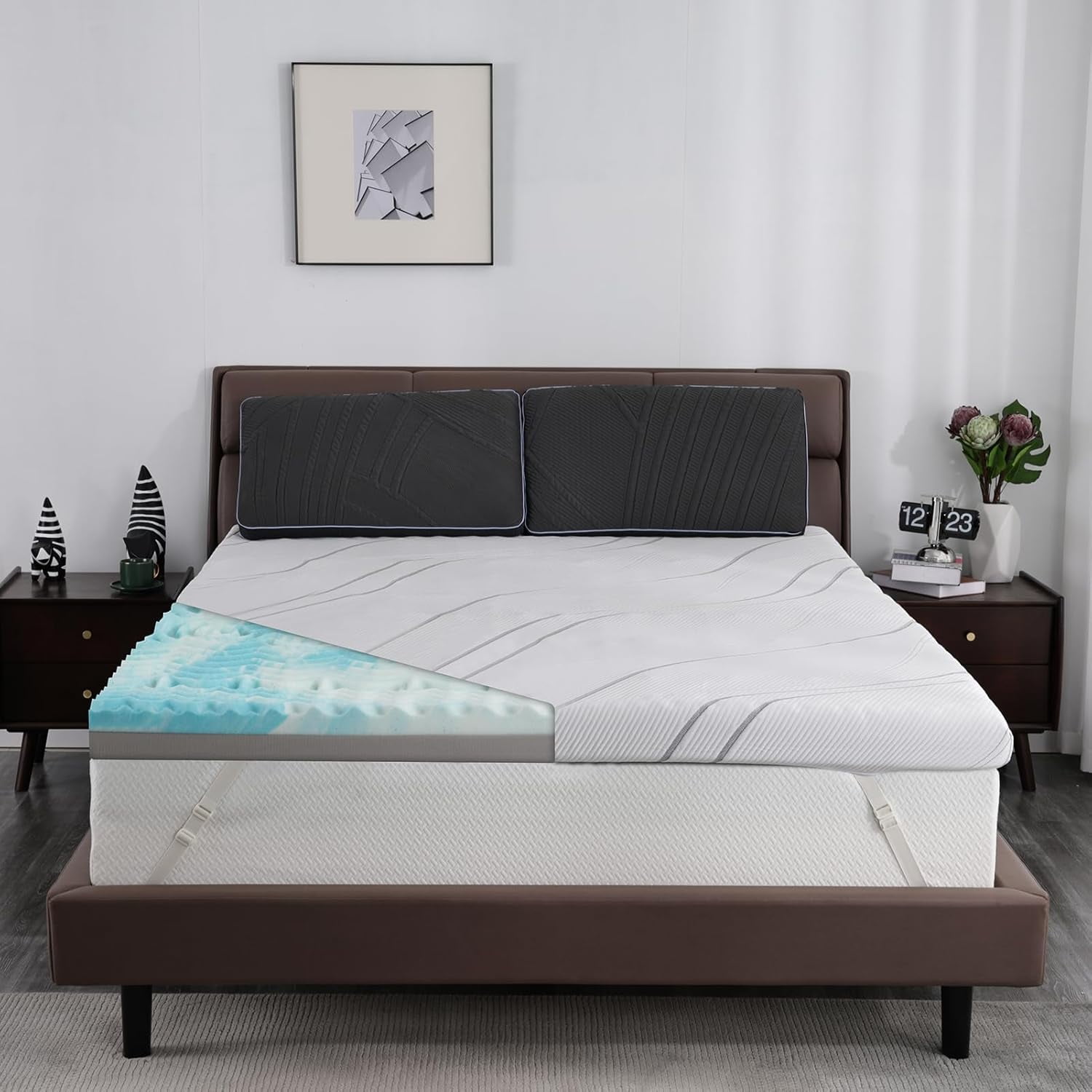 WEUP Firm Mattress Topper 4 Inch King Size, Cooling Gel+Bamboo High ...