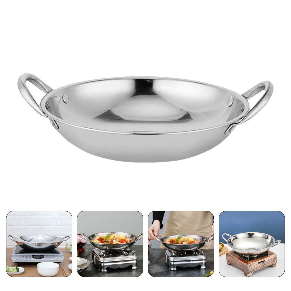 WEUVEB 1 Piece Hotpot Wok Griddle with Round Bottom for Home Users 26Cm ...