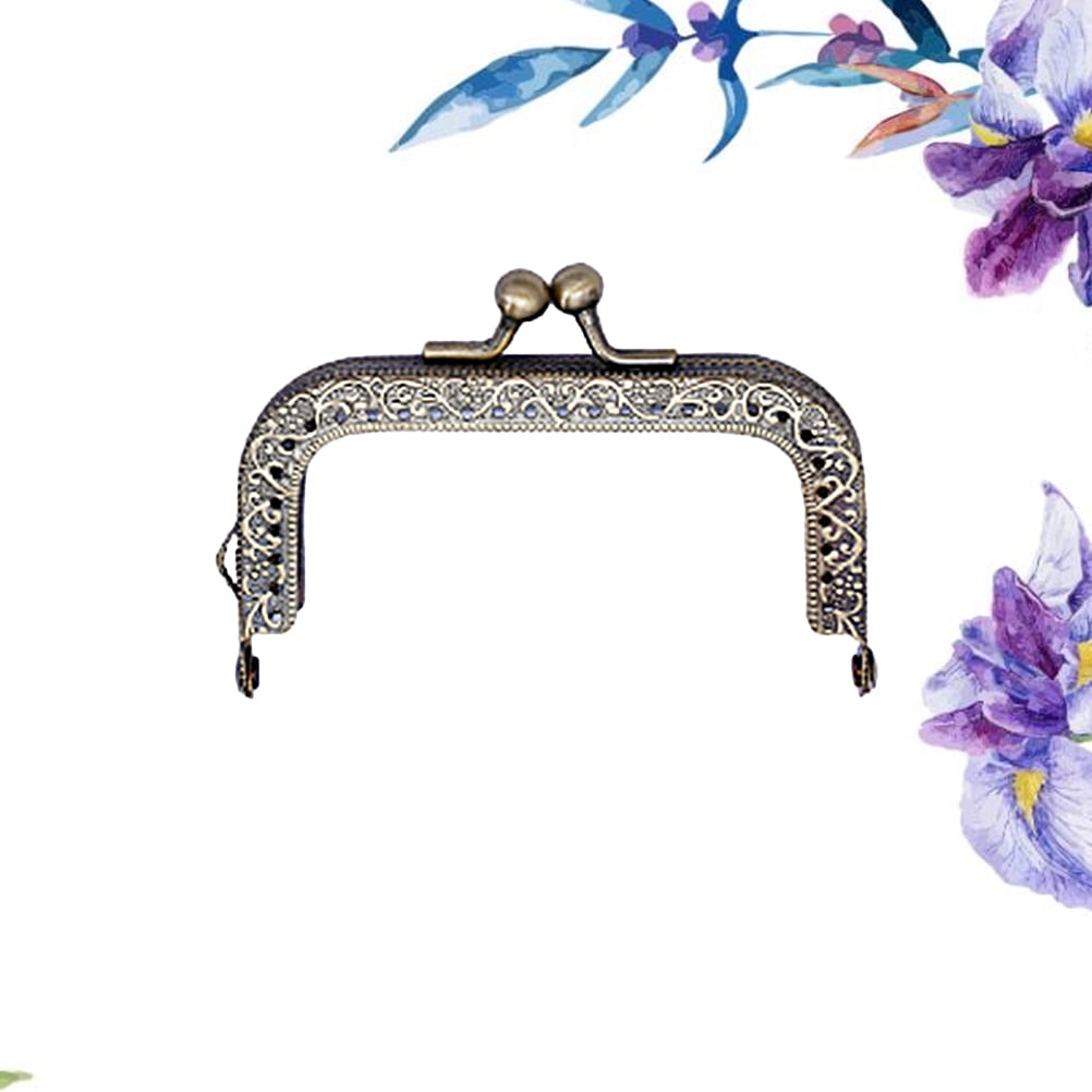 WEUVEB Metal Clutch Frame Dark Brown with Decorative Beads Flower ...