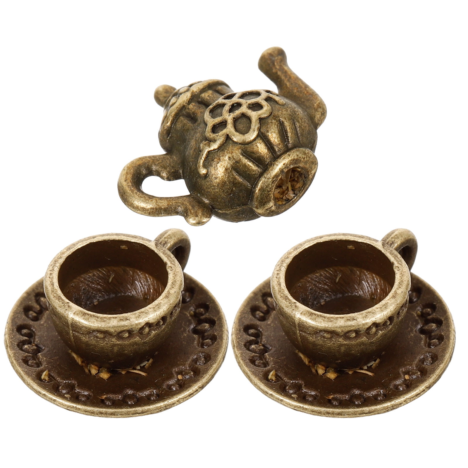 WEUVEB 1 Set Golden Miniature Tea Set Tiny Tea Cups for Dolls House ...
