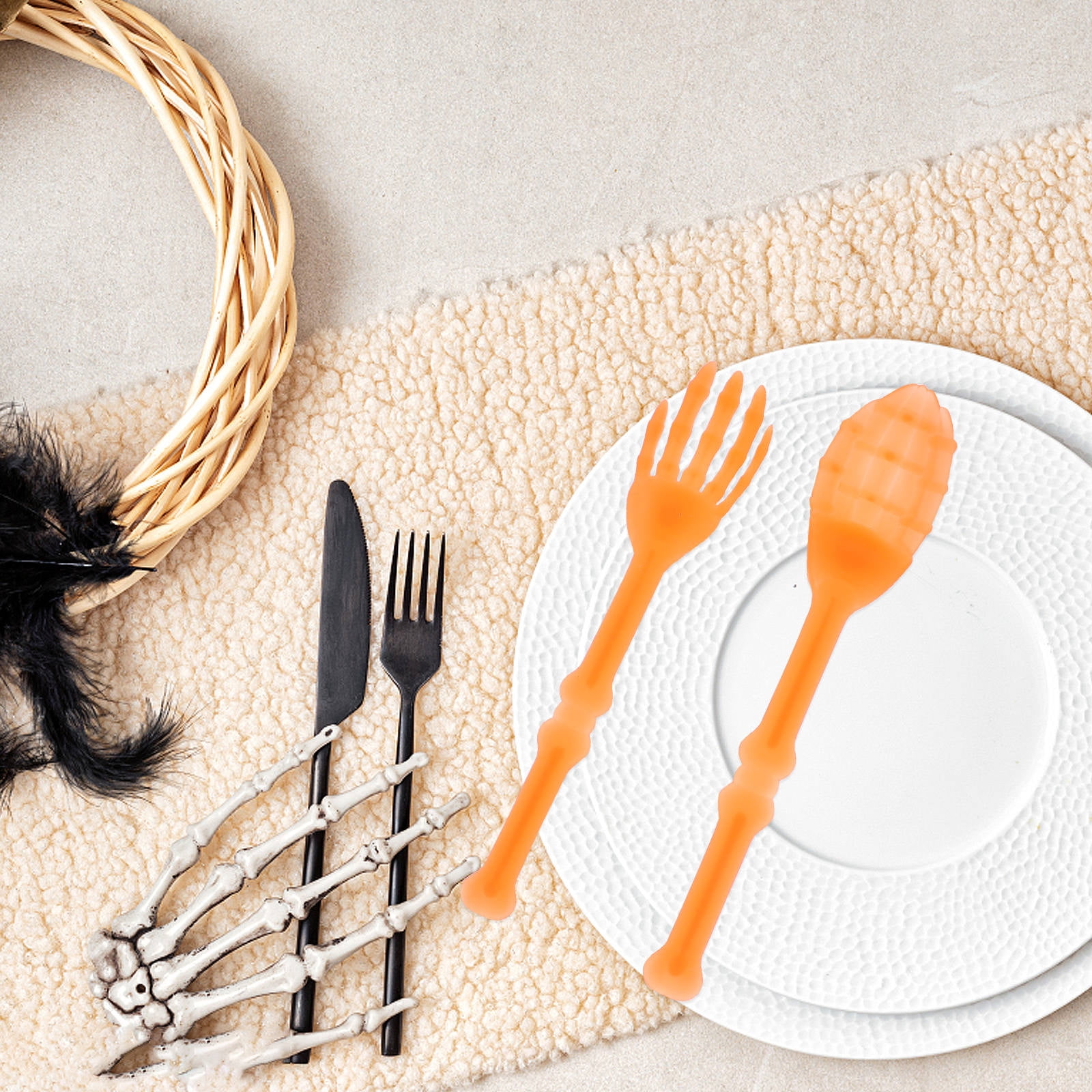 WEUVEB Tableware Skeleton Hand Shape Orange Plastic 1 Set - Walmart.com