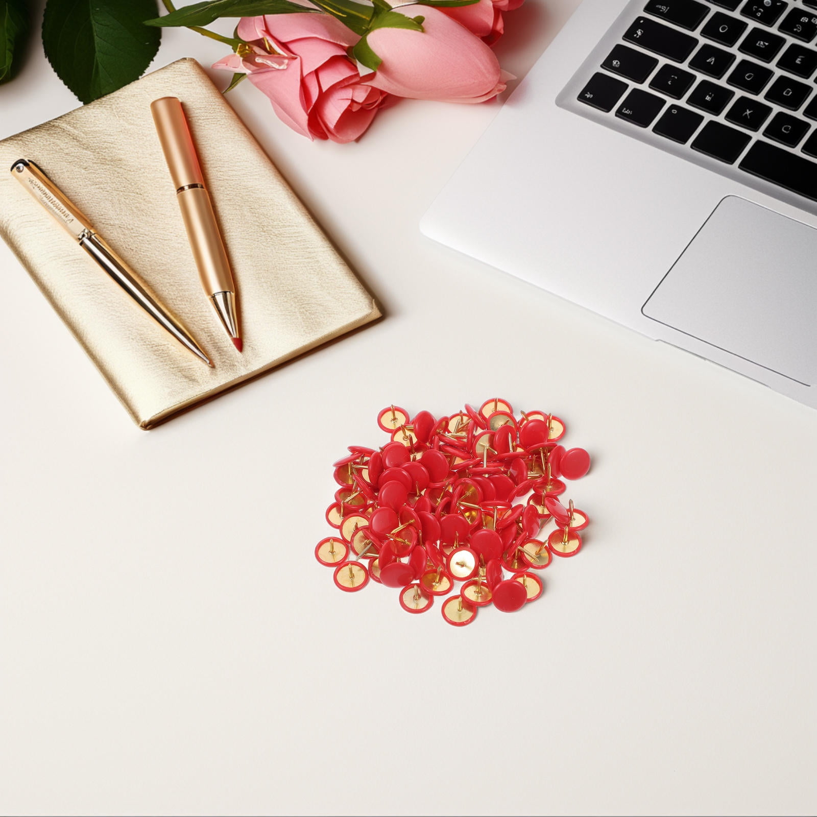 WEUVEB 100Pcs Flat Head Thumb Tacks Iron Plastic Coated Red Tacks for ...
