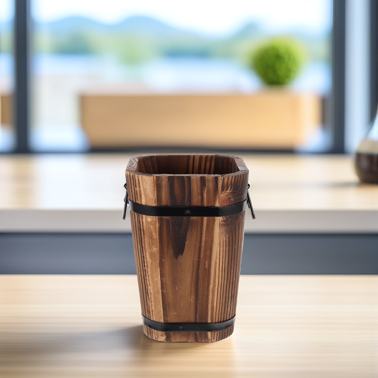 WEUVEB 1Pack Farmhouse Flower Bucket Wood Color Rustic Wooden Planter 8 ...