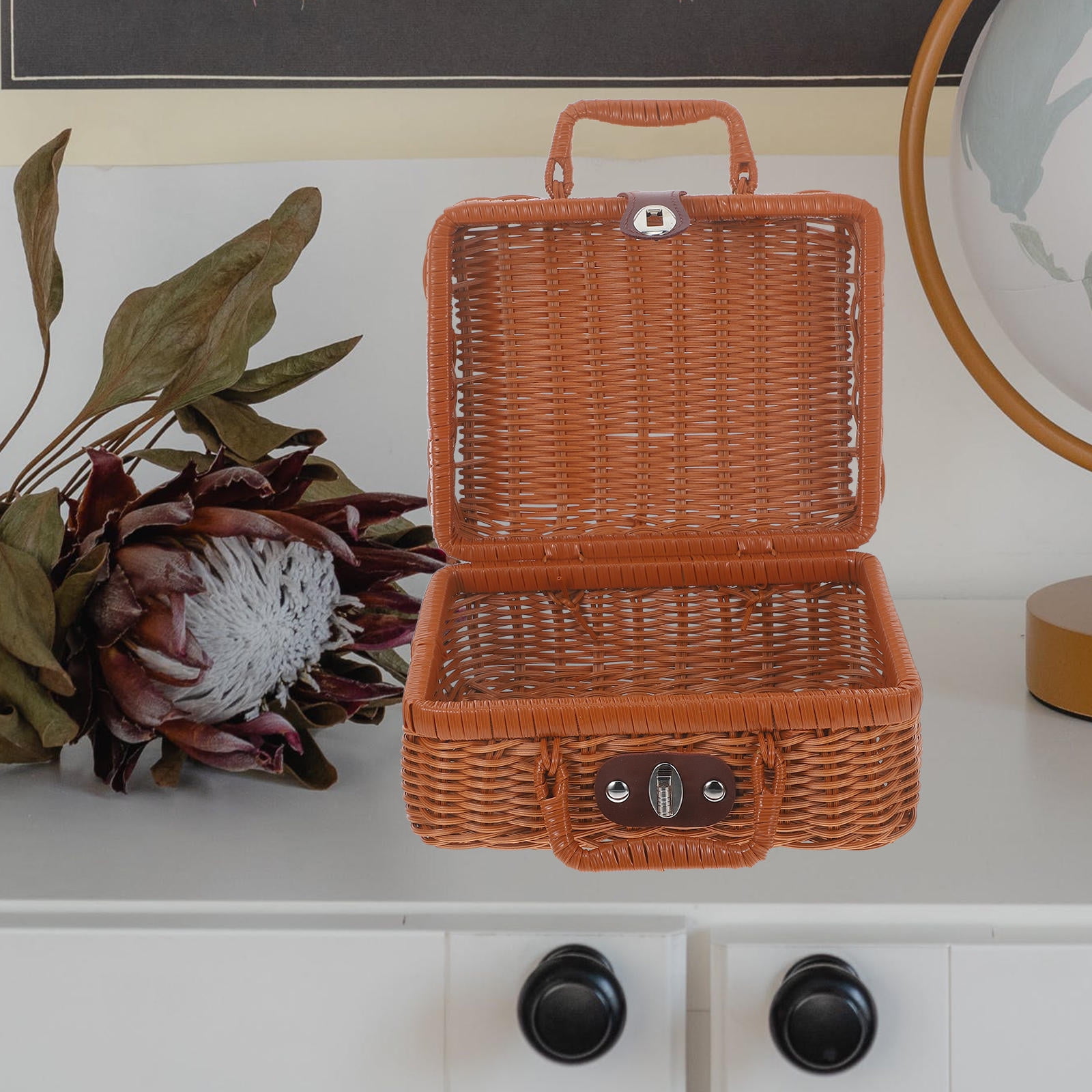 WEUVEB Rattan Decorated Storage Simulated Rattan Woven Suitcase Light ...