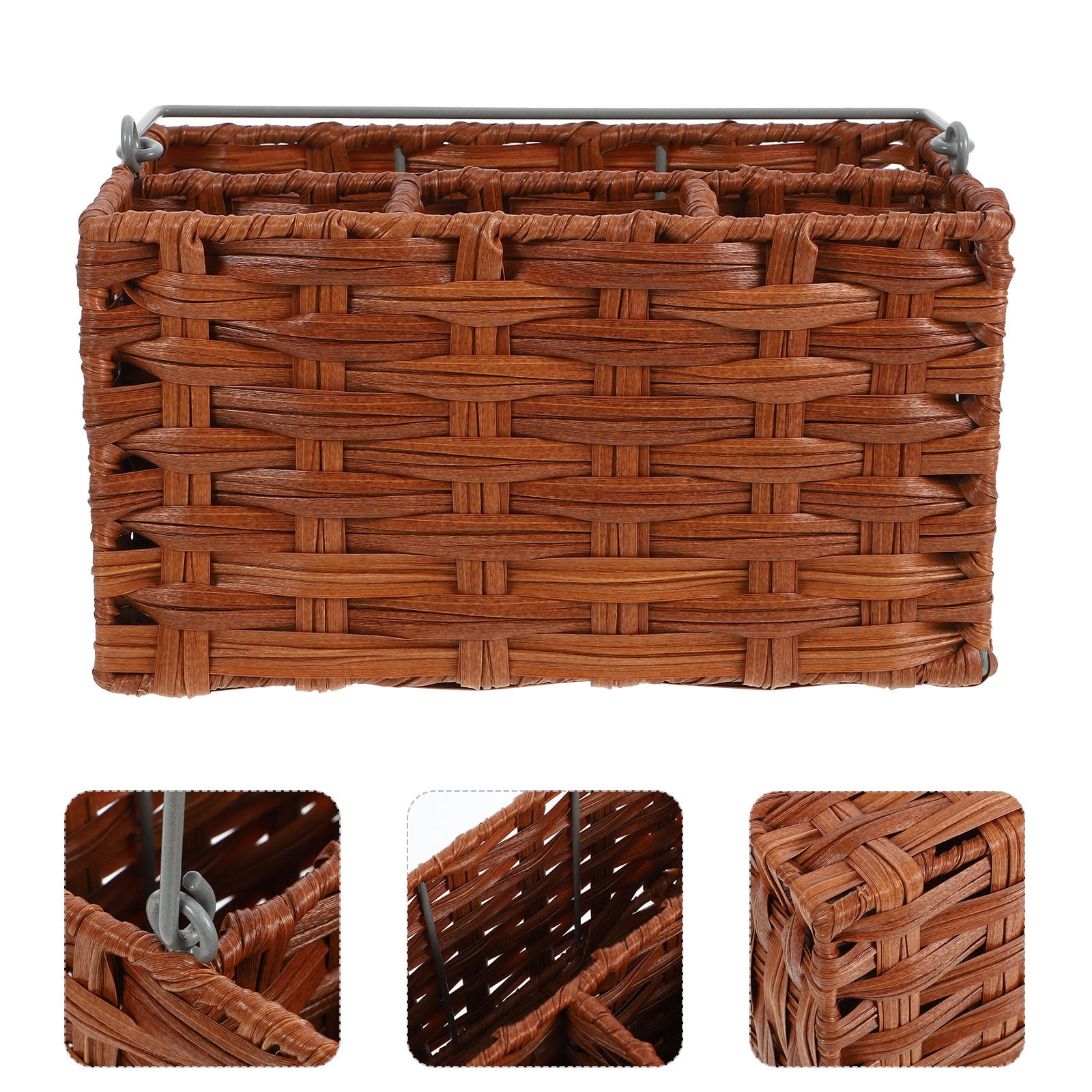 WEUVEB 1Pack Picnic Storage Basket Woven For Picnics Rectangular Brown ...
